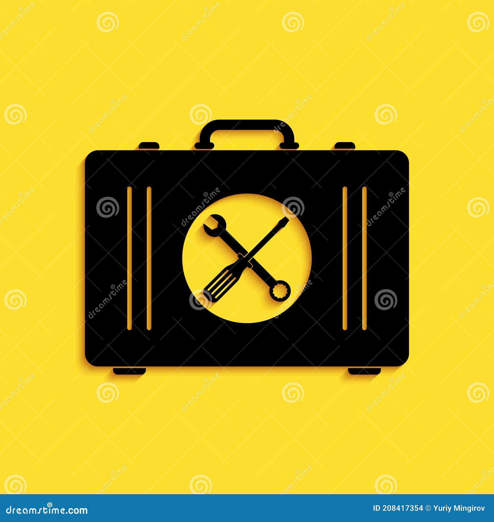 Black Toolbox Icon Isolated on Yellow Background. Tool Box Sign. Long ...