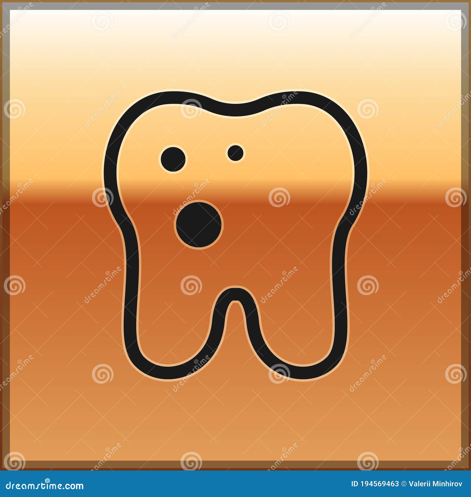 Black Tooth With Caries Icon Isolated On Gold Background. Tooth Decay ...
