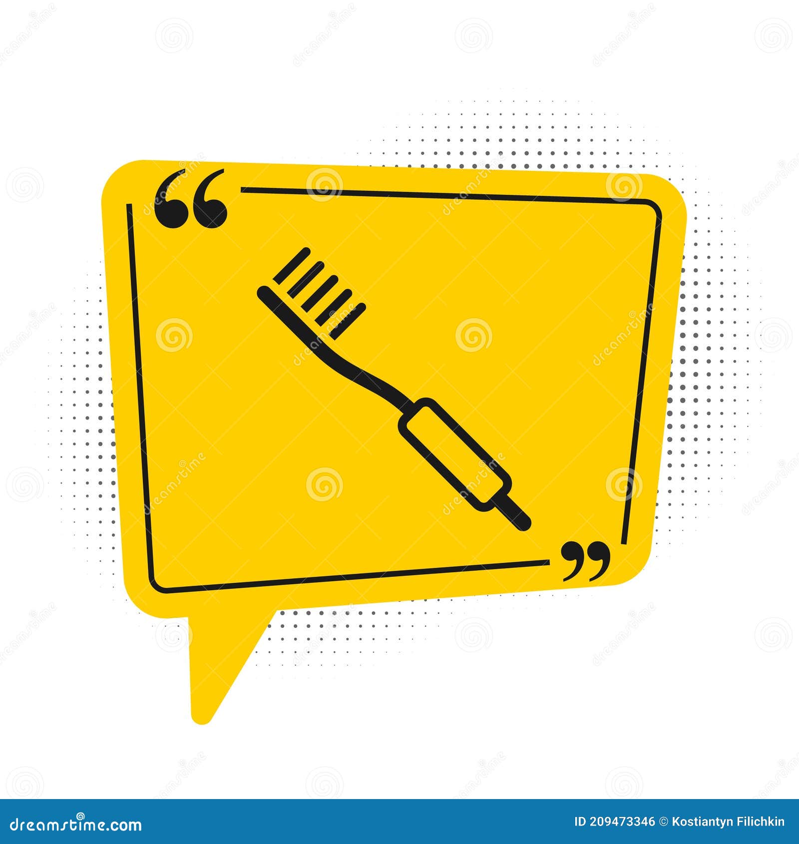 Black Toothbrush Icon Isolated on White Background. Yellow Speech ...
