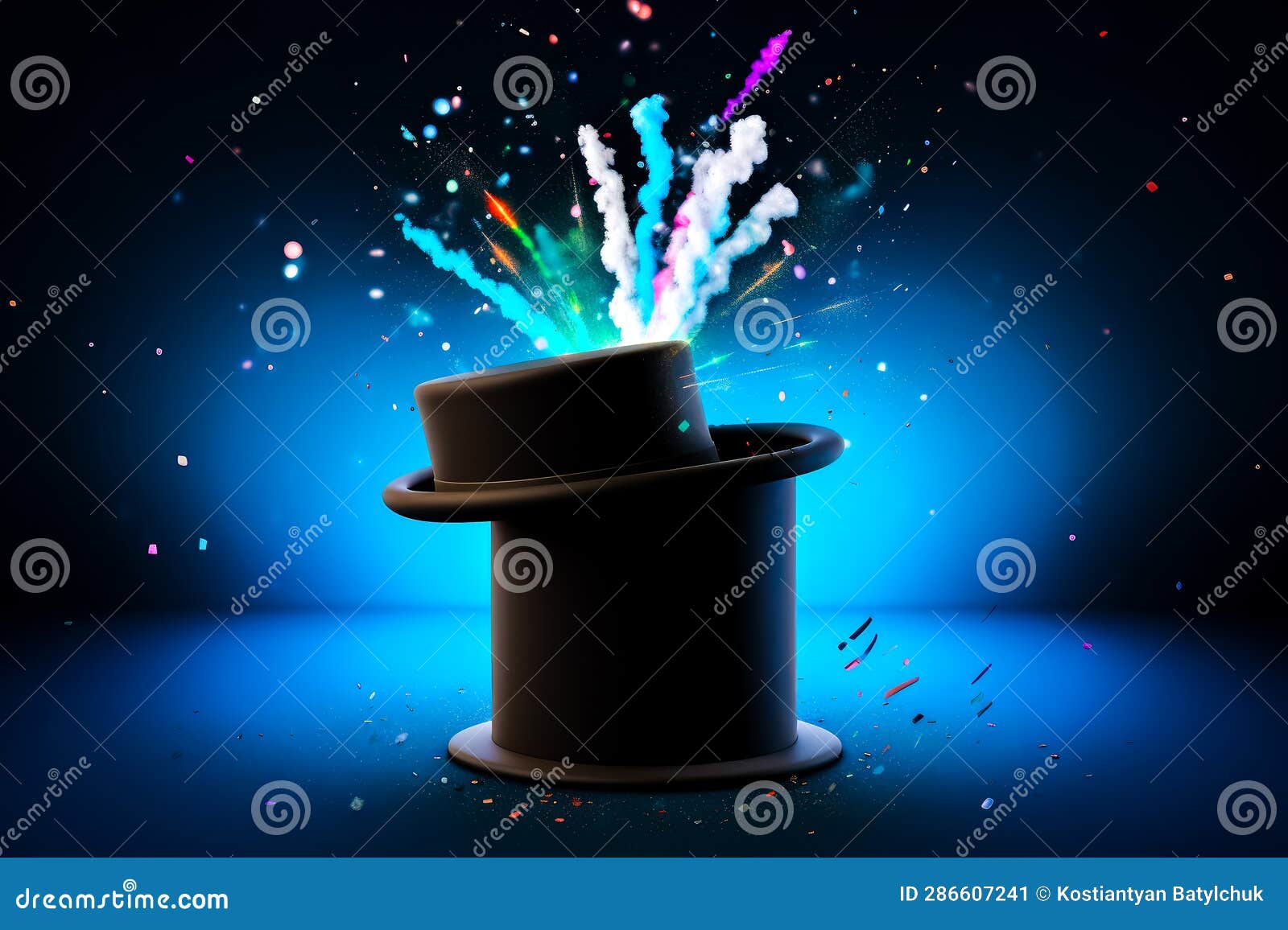 Black Top Hat with Colorful Fireworks Coming Out of the Top of it Stock ...