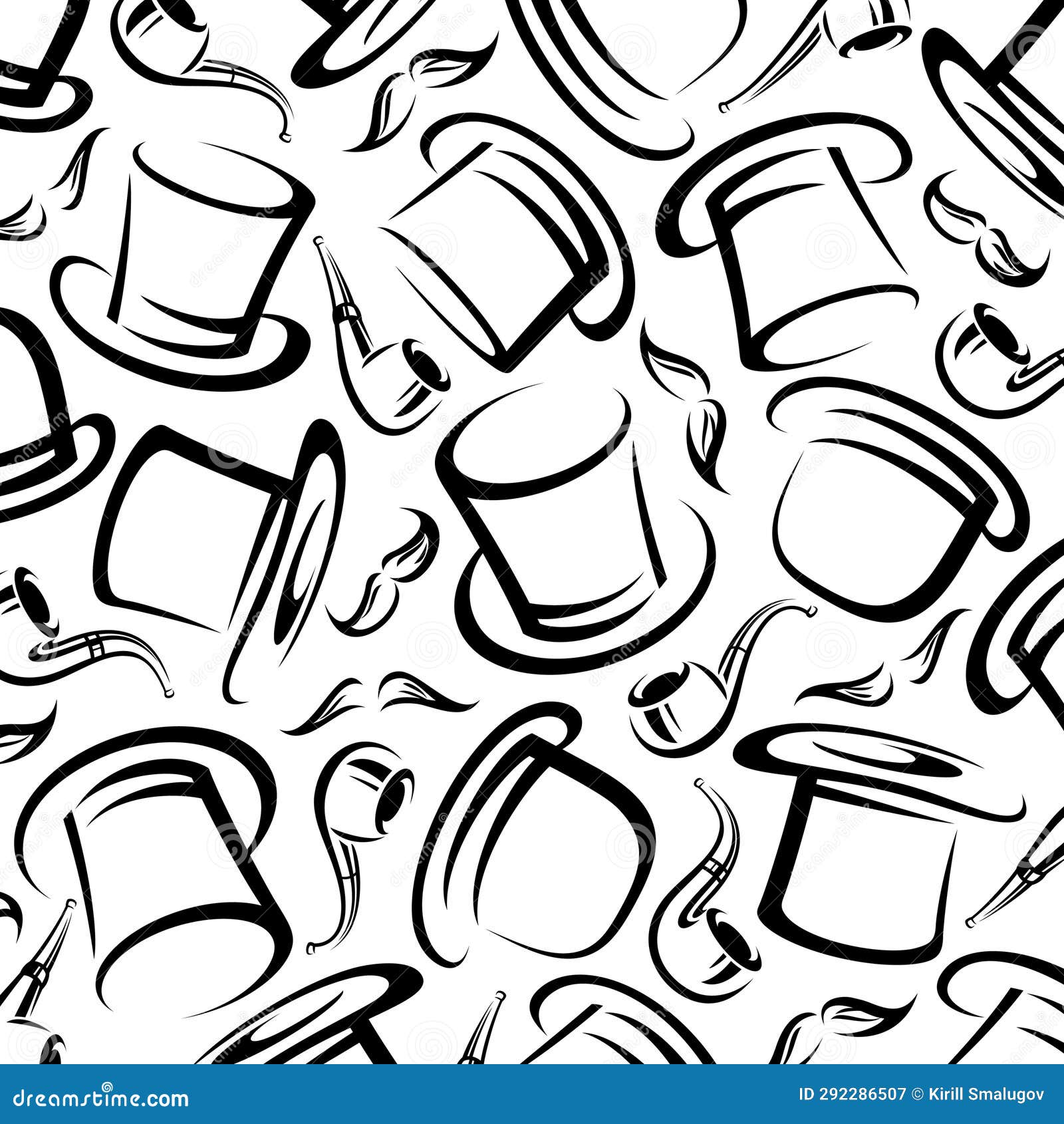 Black Top Hat Pattern, Background Set. Collection Icon Black Top Hat ...