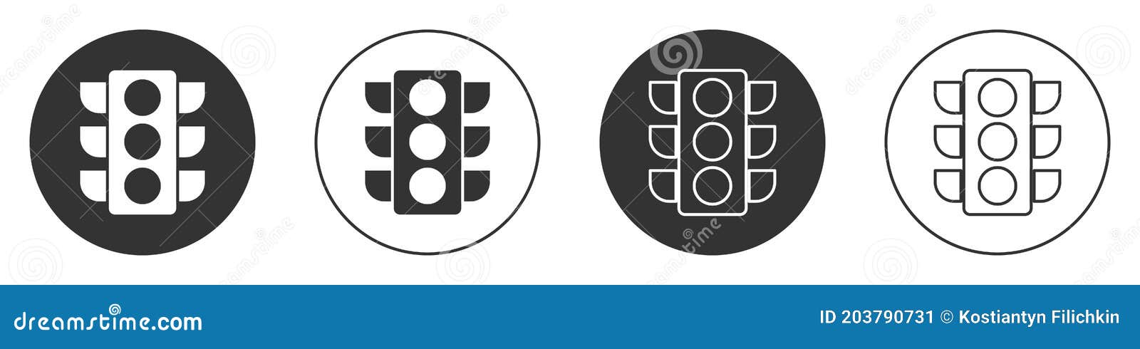 Black Traffic Light Icon Isolated on White Background. Circle Button ...