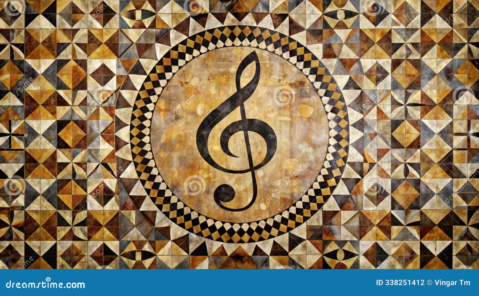 A Black Treble Clef Symbol in a Circular Pattern on a Mosaic Background ...