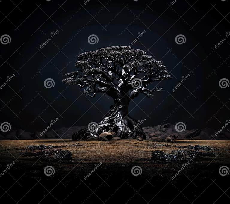 Black Tree at Dark Background Stock Illustration - Illustration of ...