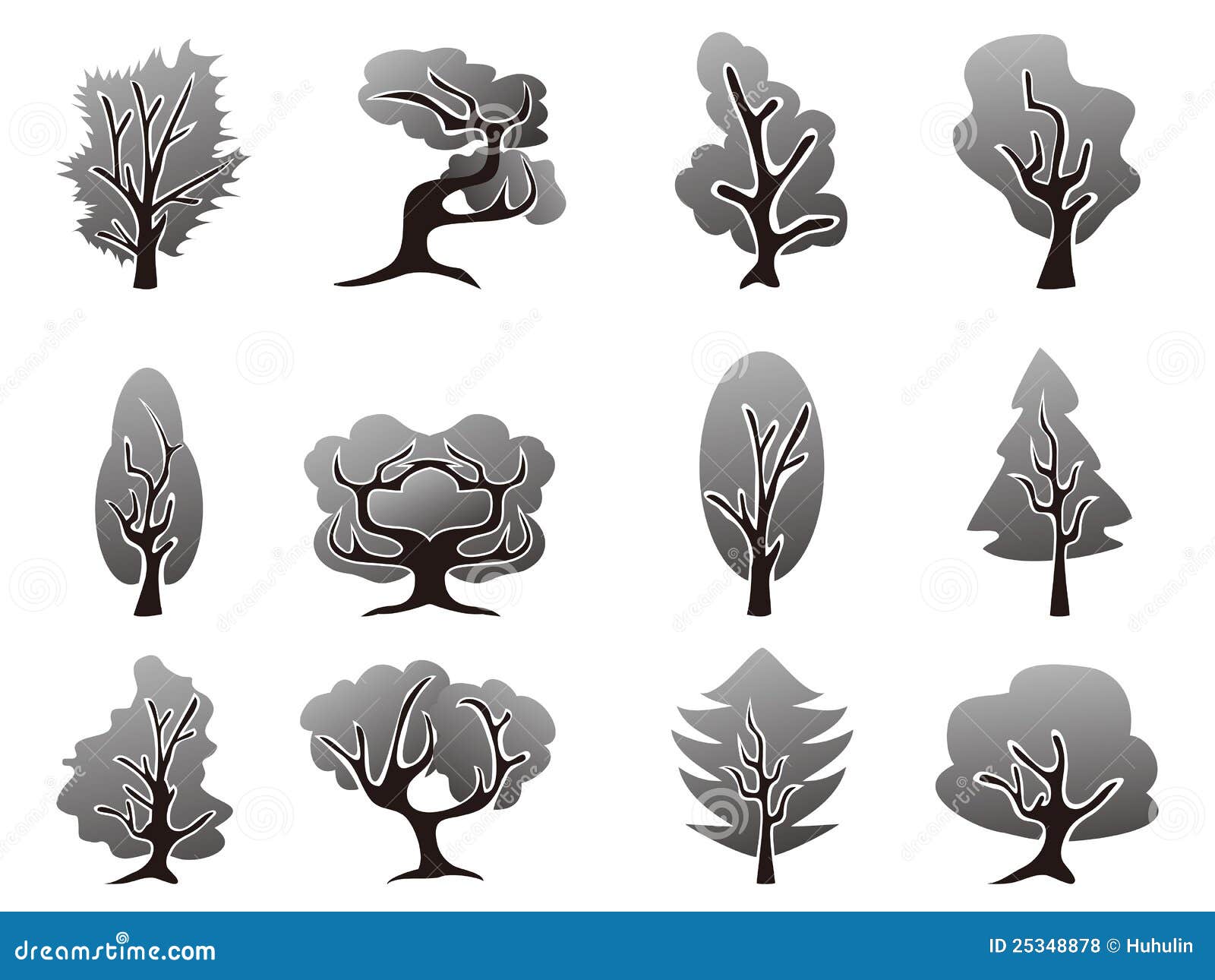 Black tree icons set stock vector. Illustration of black - 25348878