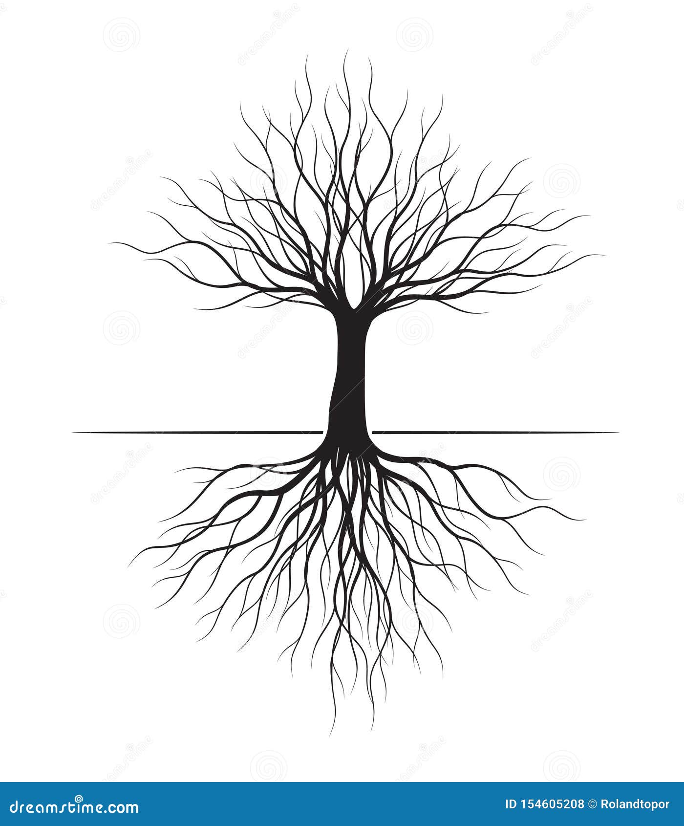 Black Tree with Roots. Vector Illustration Stock Illustration ...