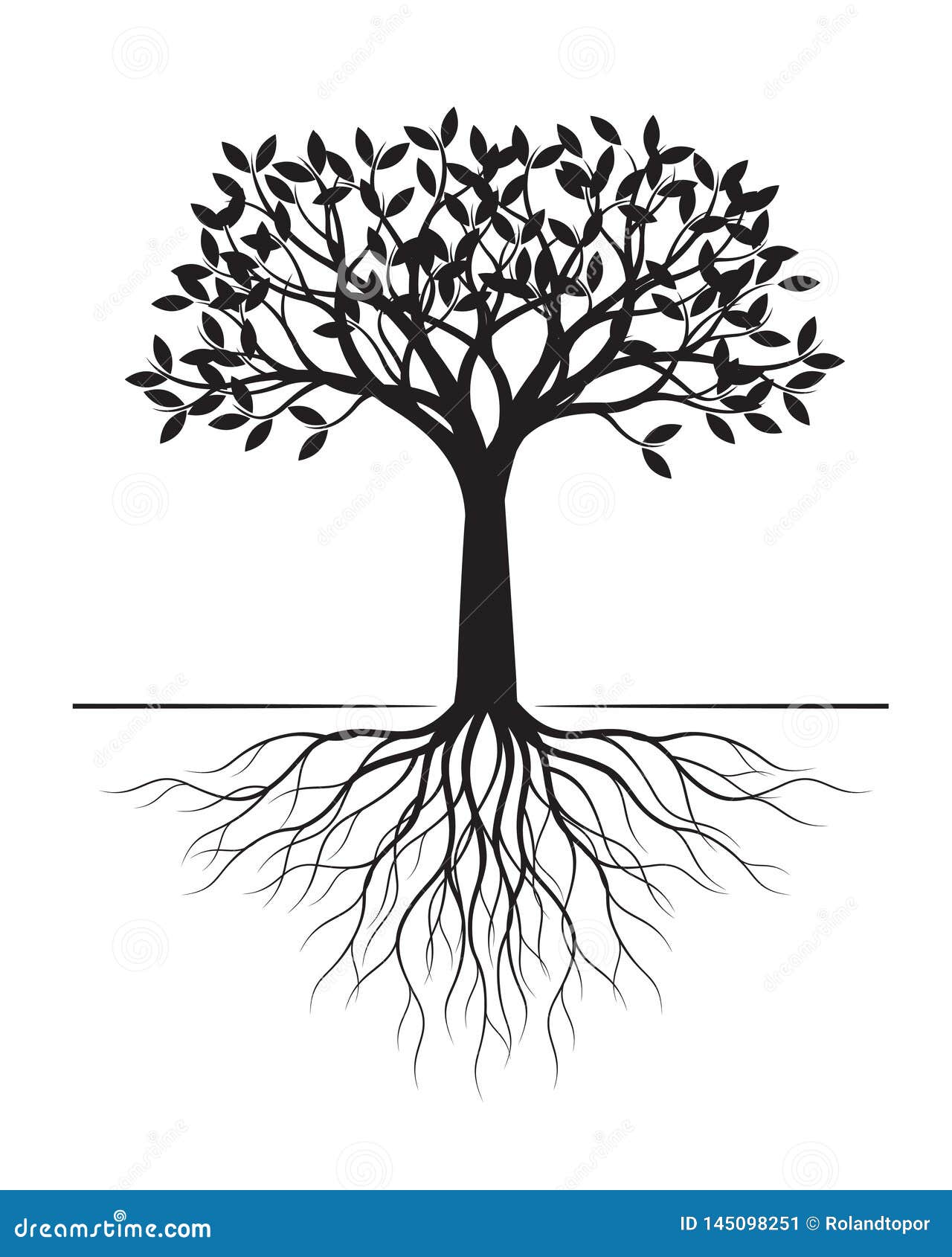 Black Tree With Roots On White Background. Vector Illustration Stock ...