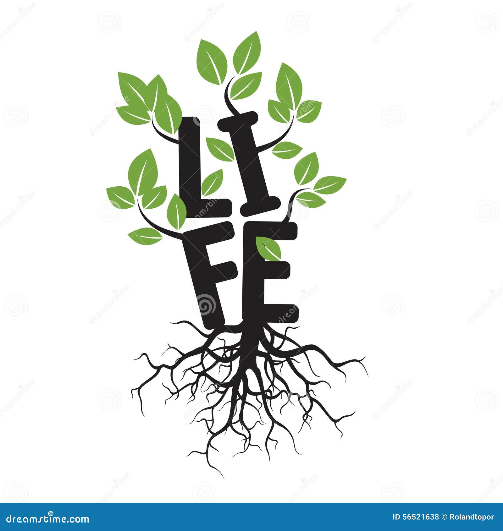 Black tree and text LIFE stock illustration. Illustration of spring ...