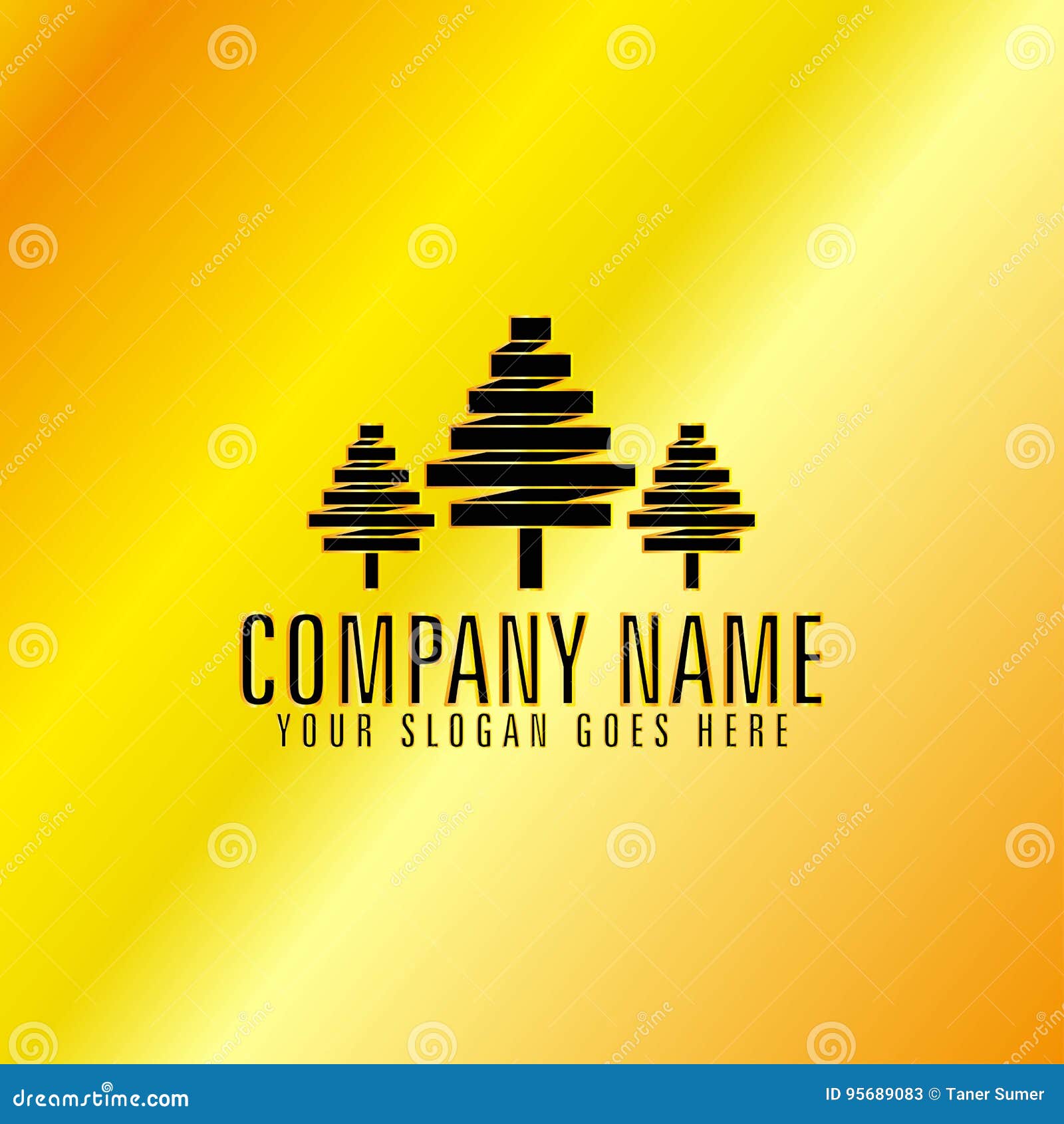 Black Trees Emblem with Golden Background Stock Vector - Illustration ...