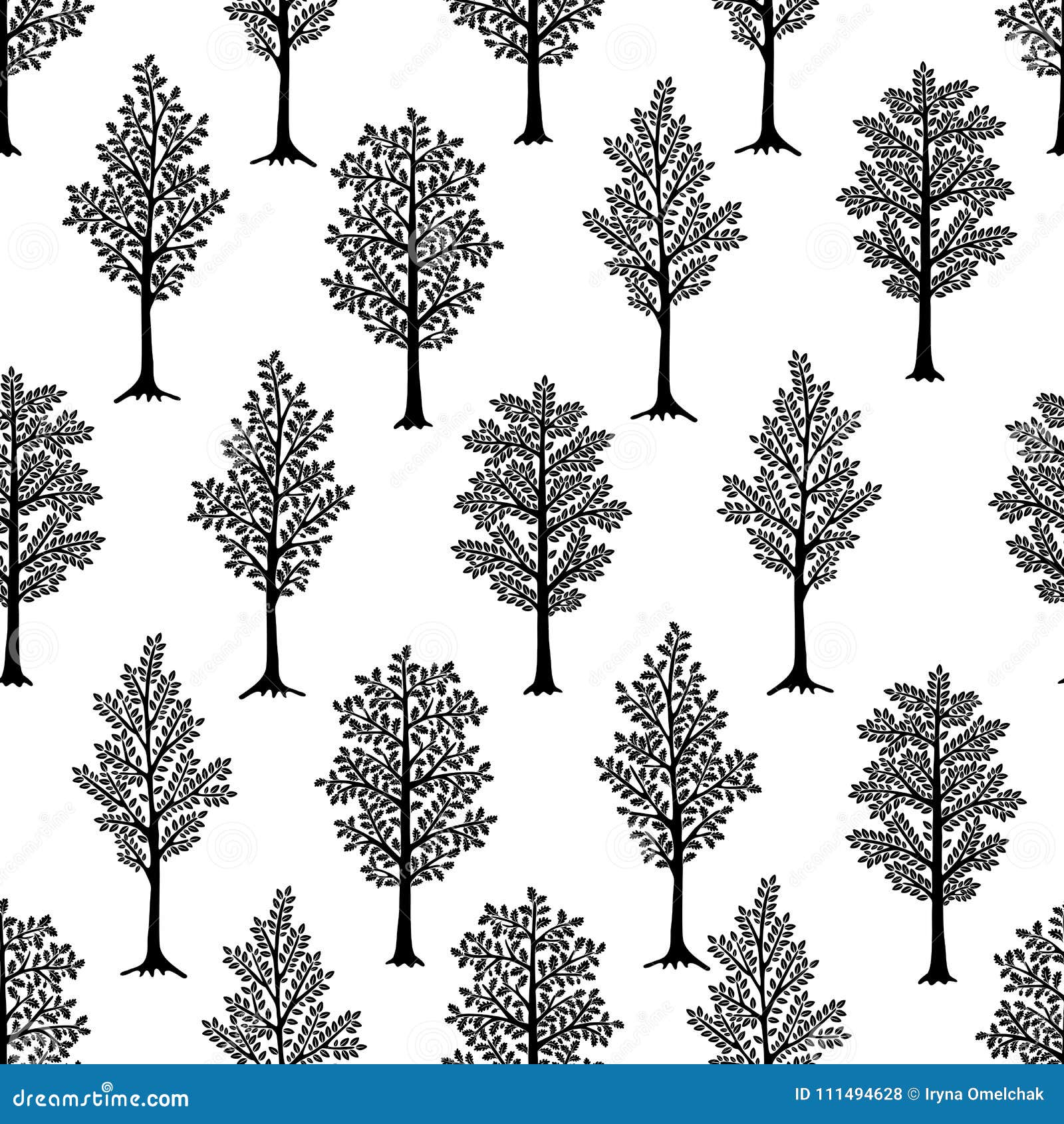 Black Trees Isolated on White Background. Seamless Pattern. Stock ...