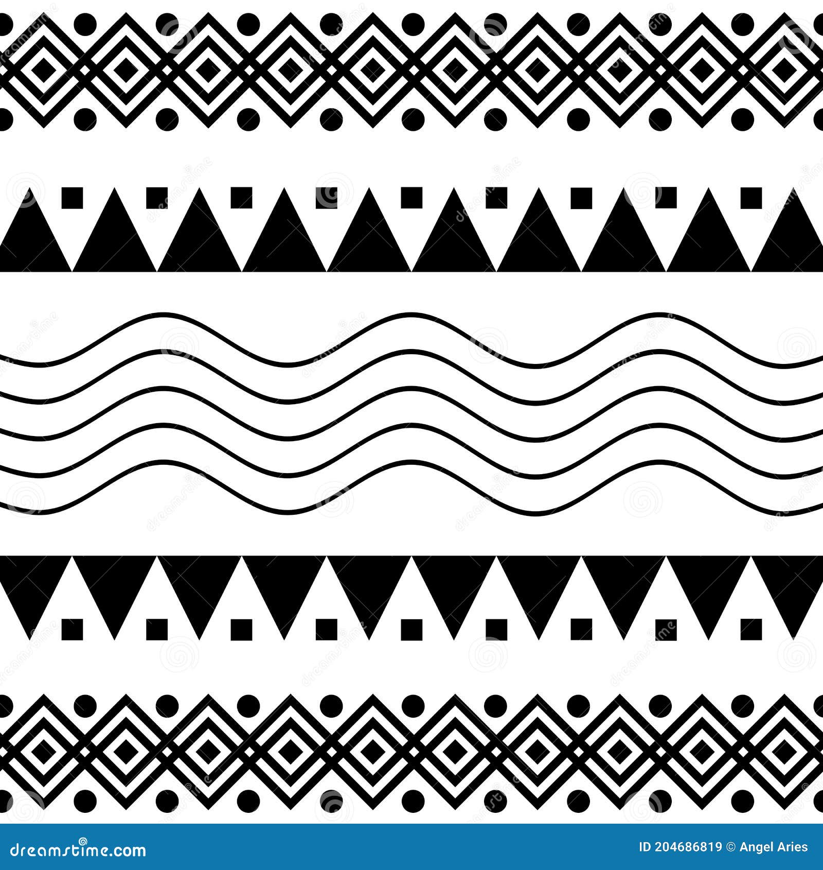 Black Tribal Square Triangle Wave Geometric Pattern Stock Vector ...