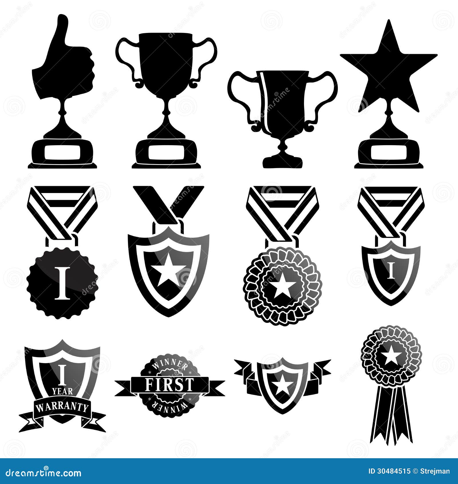 Black Trophy and Awards Icons Set Stock Vector - Illustration of design ...