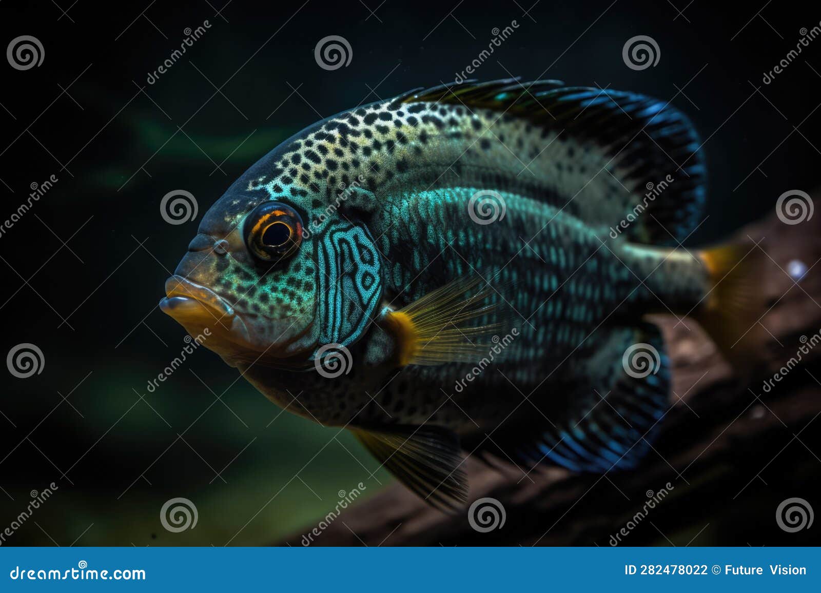 Black Tropical Fish with Pattern and Coral Reef in Sea, Created Using ...