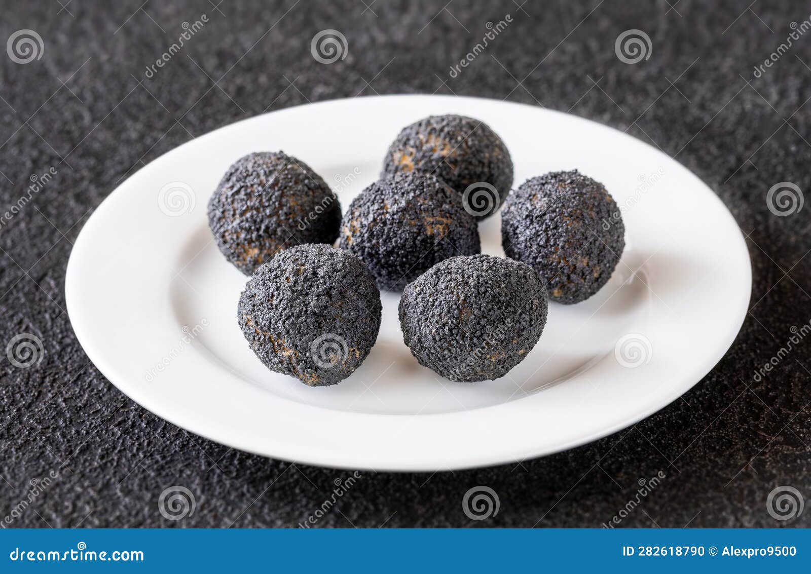 Black Truffle Mozzarella Balls Stock Photo - Image of crisp, black ...