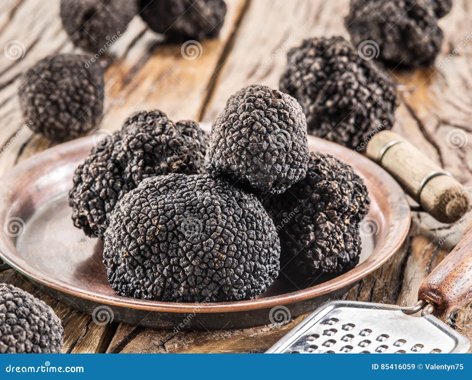 Black Truffles on the Plate on the Old Wood. Stock Image - Image of ...