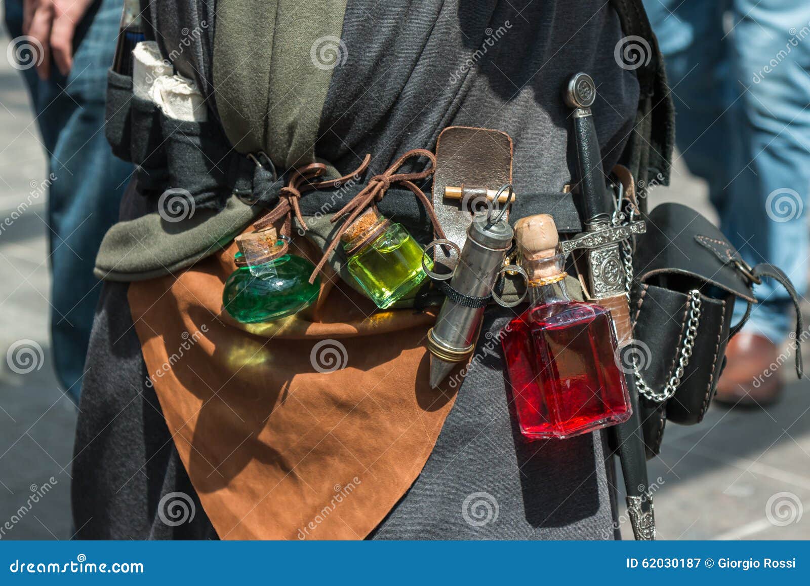 Black Tunic, Leather Potion Pouch and Dagger Stock Image - Image of ...