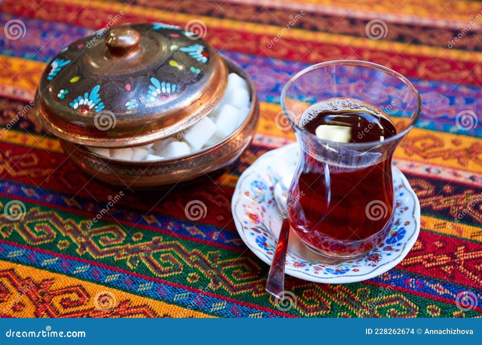 Black Turkish Tea in Traditional Glass Stock Photo - Image of saucer ...
