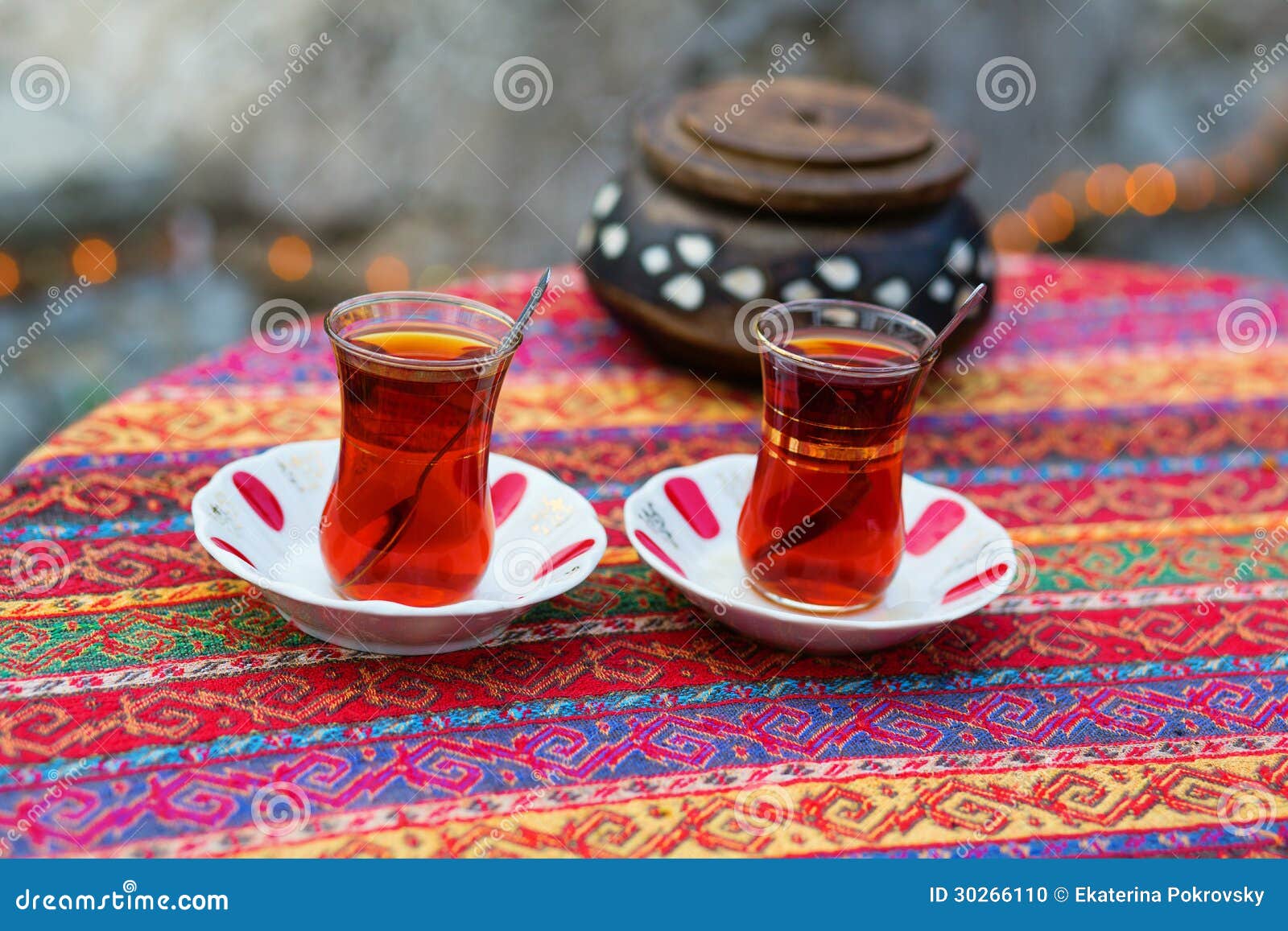 Turkish Tea in Traditional Glasses Stock Photo - Image of glass, table ...