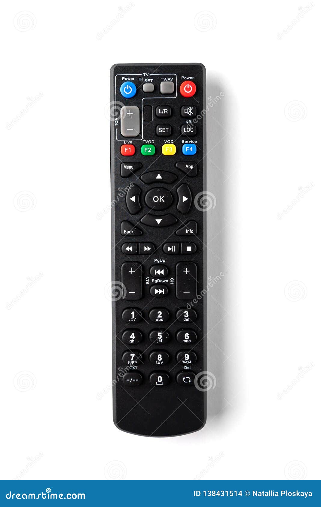 Black TV Remote Control Isolated on White Background. Stock Photo ...