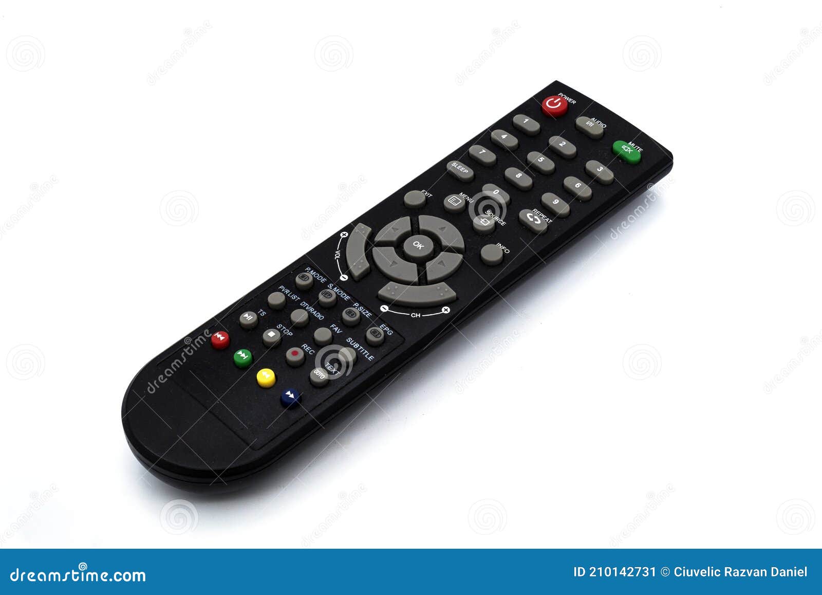 A Black TV Remote Control Isolated on a White Background Stock Image ...