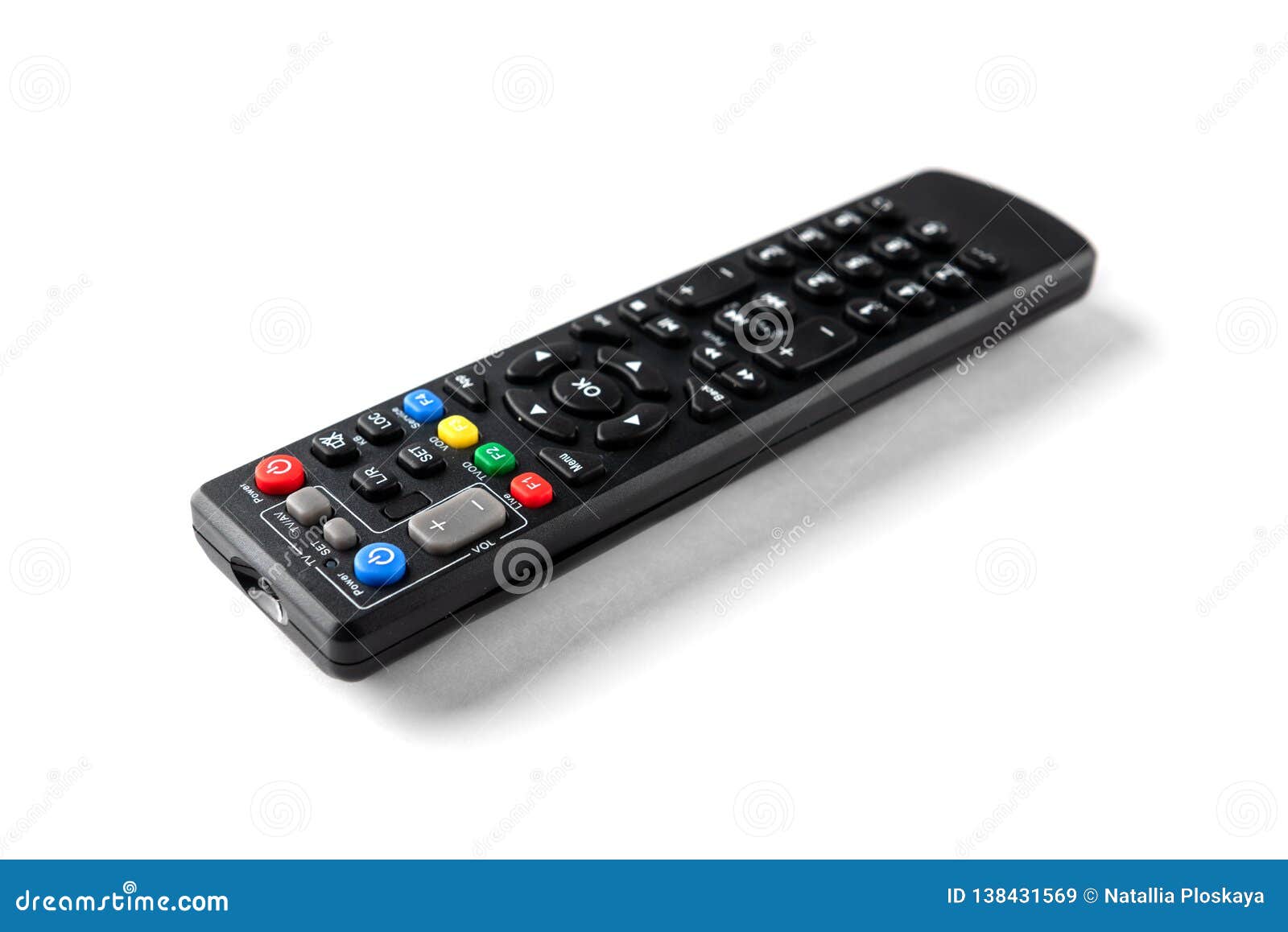 Black TV Remote Control on White Background. Stock Image - Image of ...