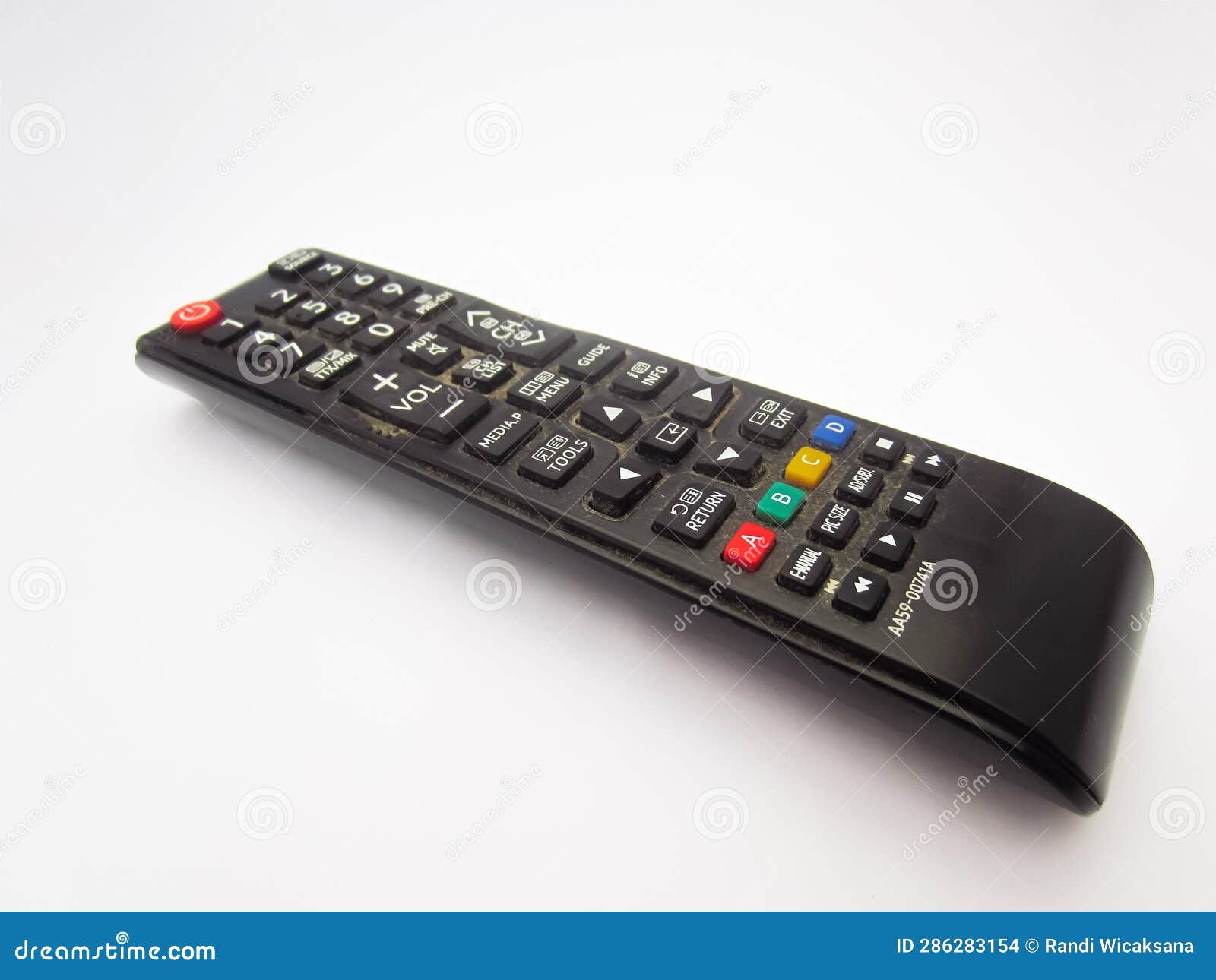 Black TV Remote with Various Button on White Isolated Background ...