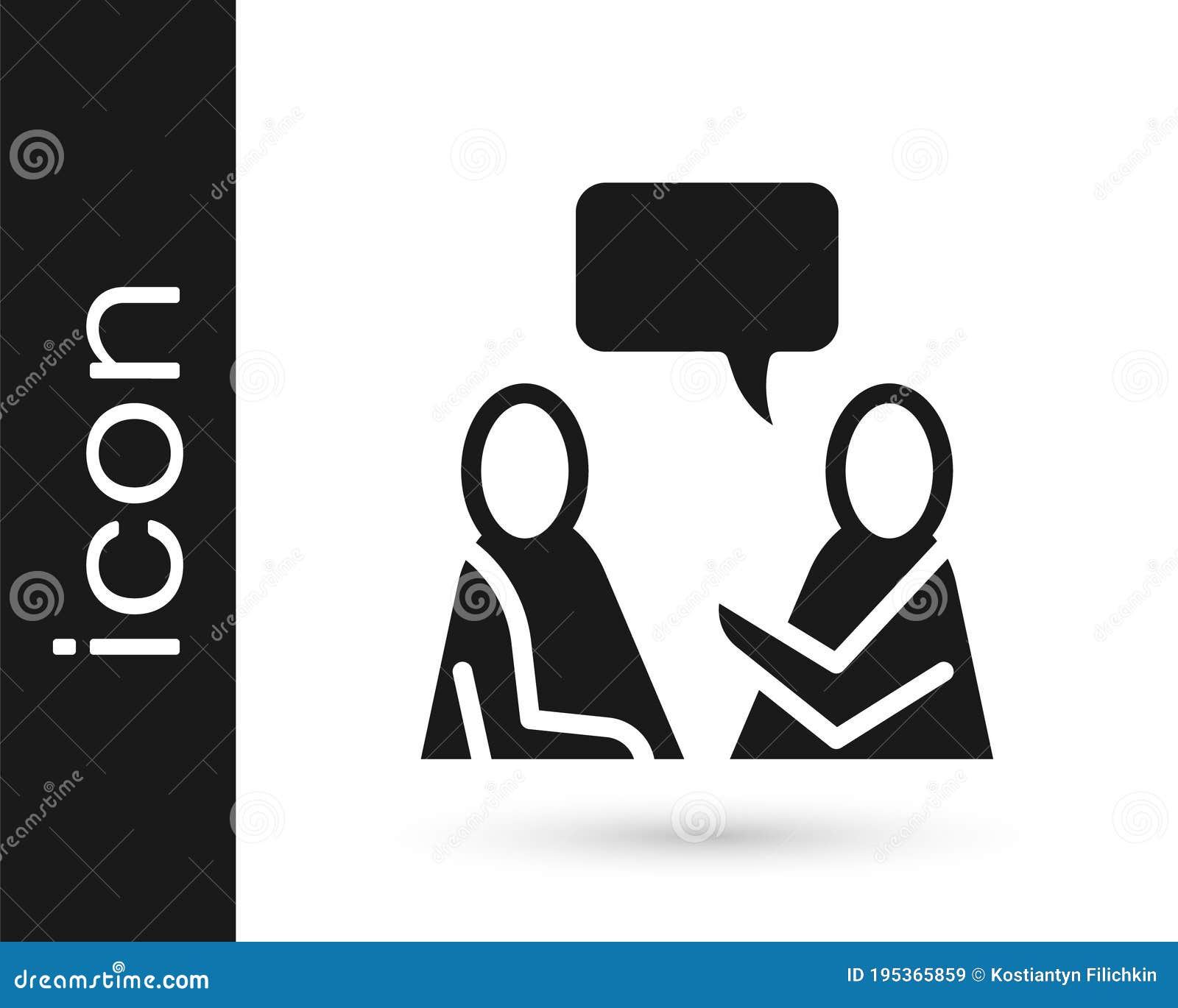 Black Two Sitting Men Talking Icon Isolated on White Background. Speech ...