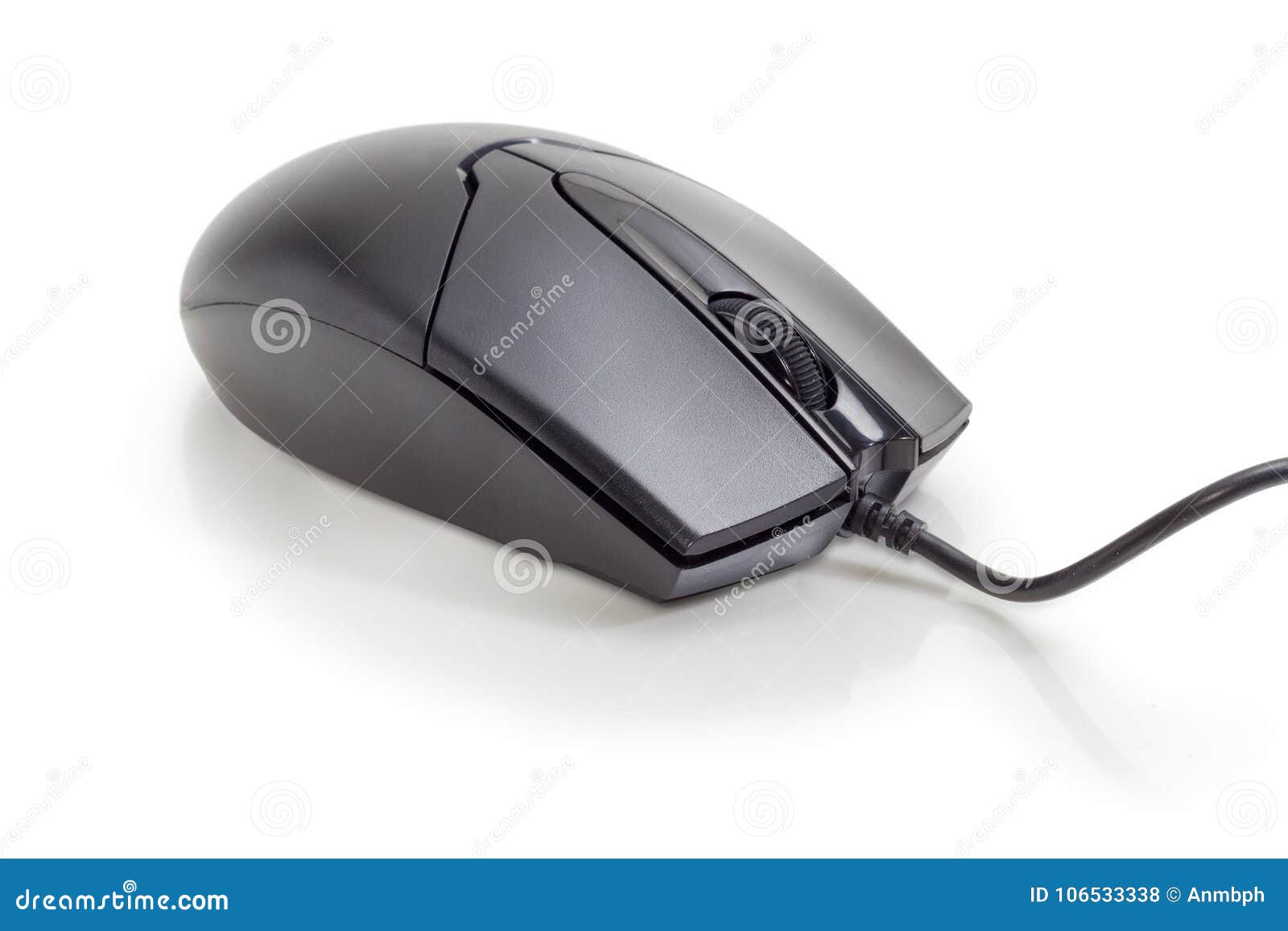 Black Typical Cabled Computer Mouse on a Matte Surface Closeup Stock ...