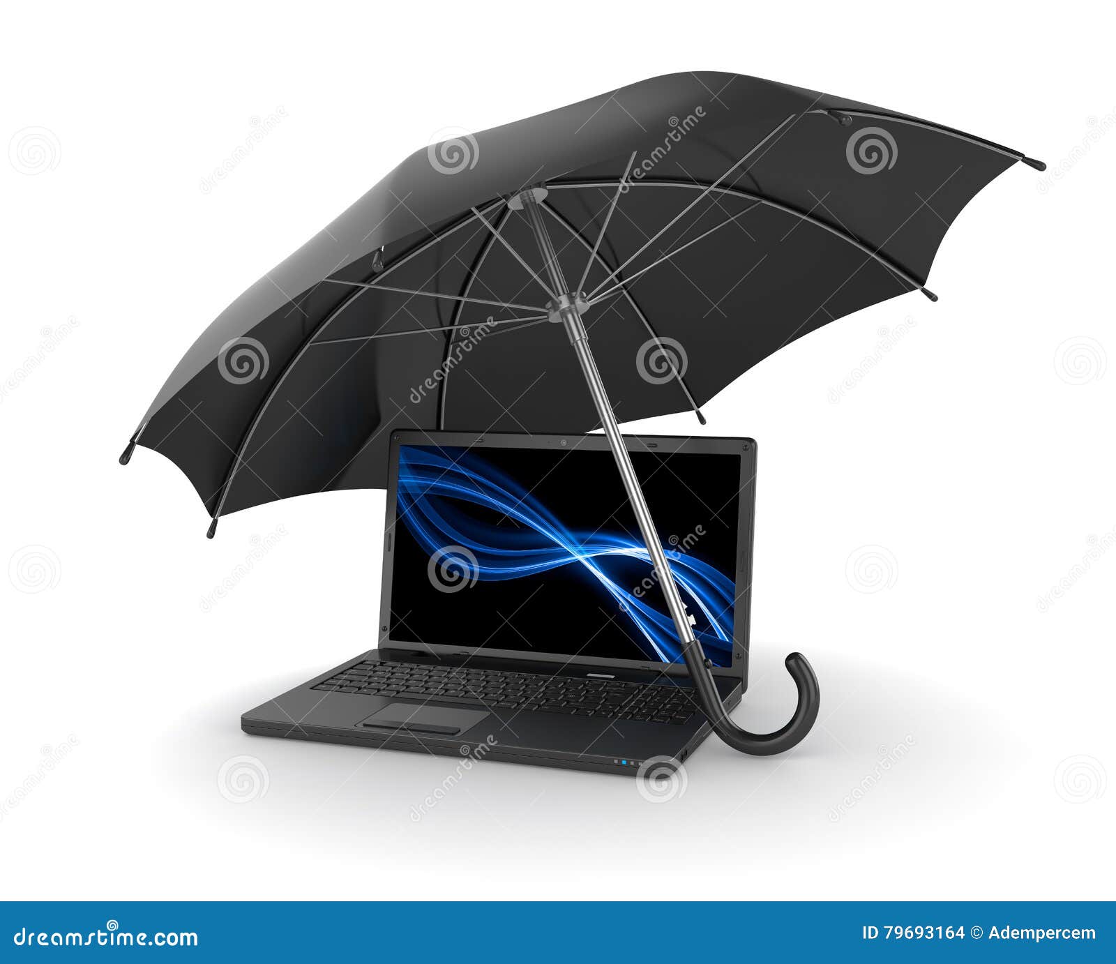 Black umbrella over laptop stock illustration. Illustration of notebook ...