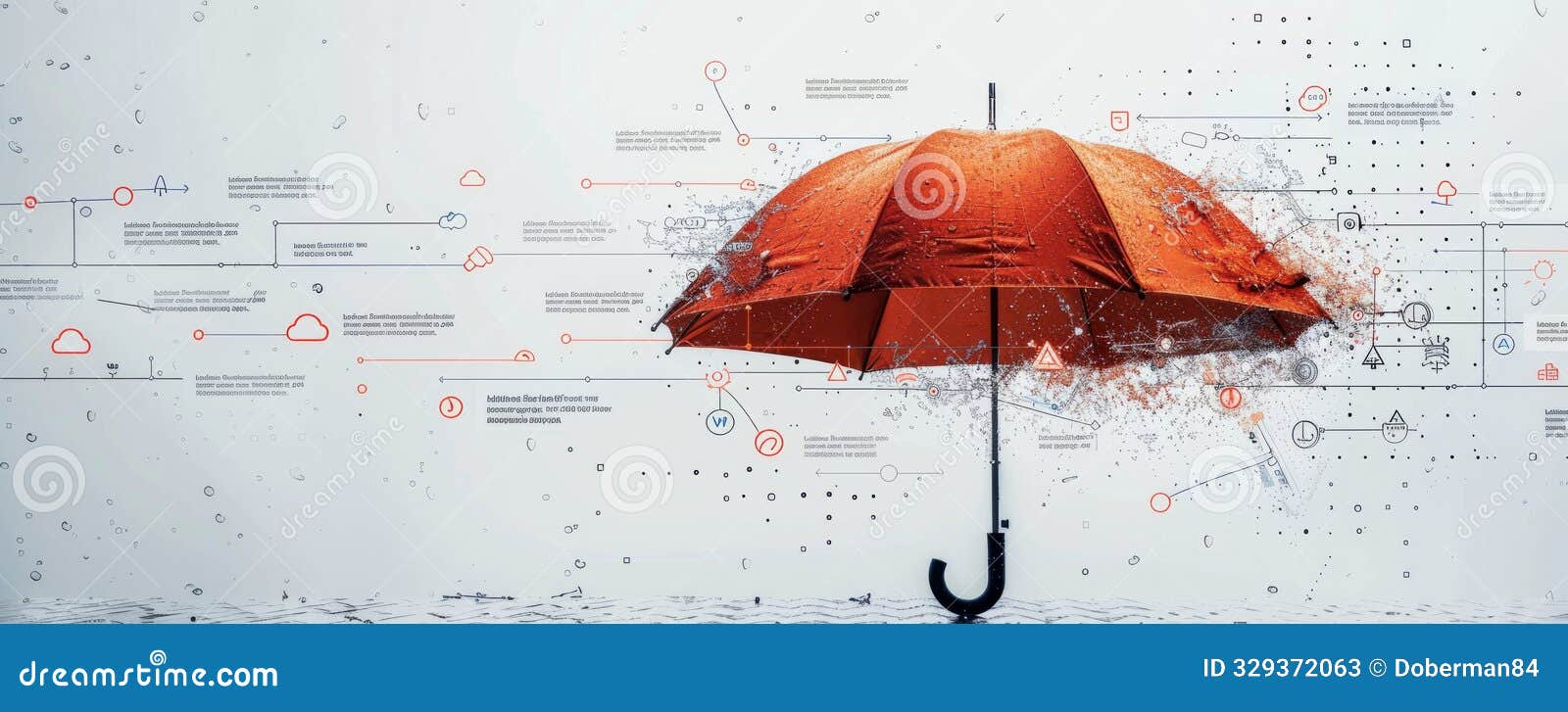 Black Umbrella in the Rain with Digital Schematics and Graphs Stock ...