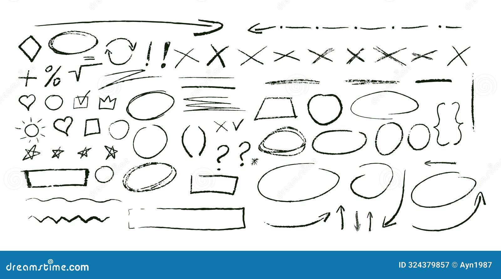 Black Underline Pencil Hand Drawn Various Ellipses, Punctuation Marks ...