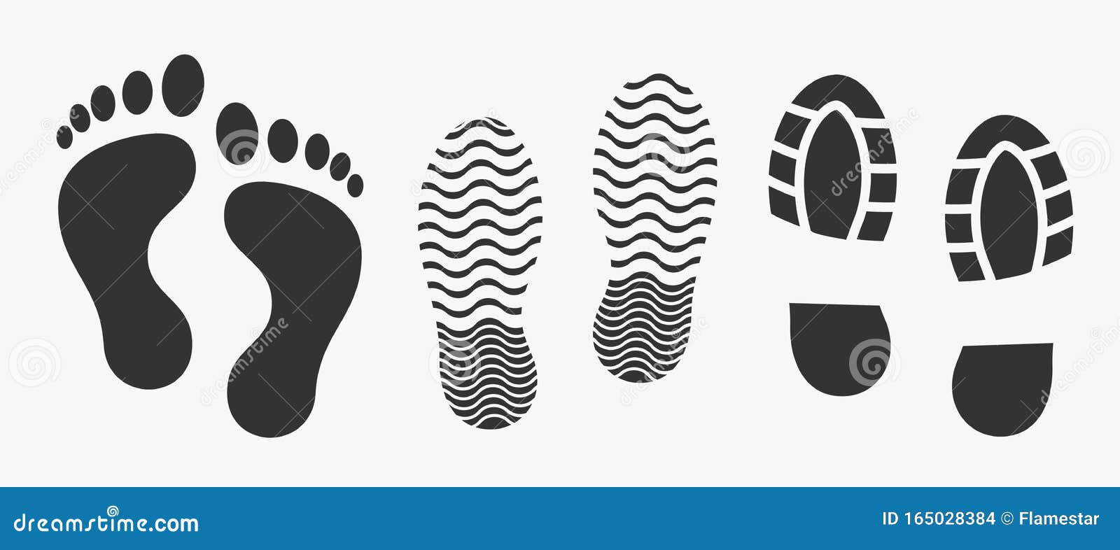Black Unique Human Footprints Set Isolated on White. Vector Stock ...