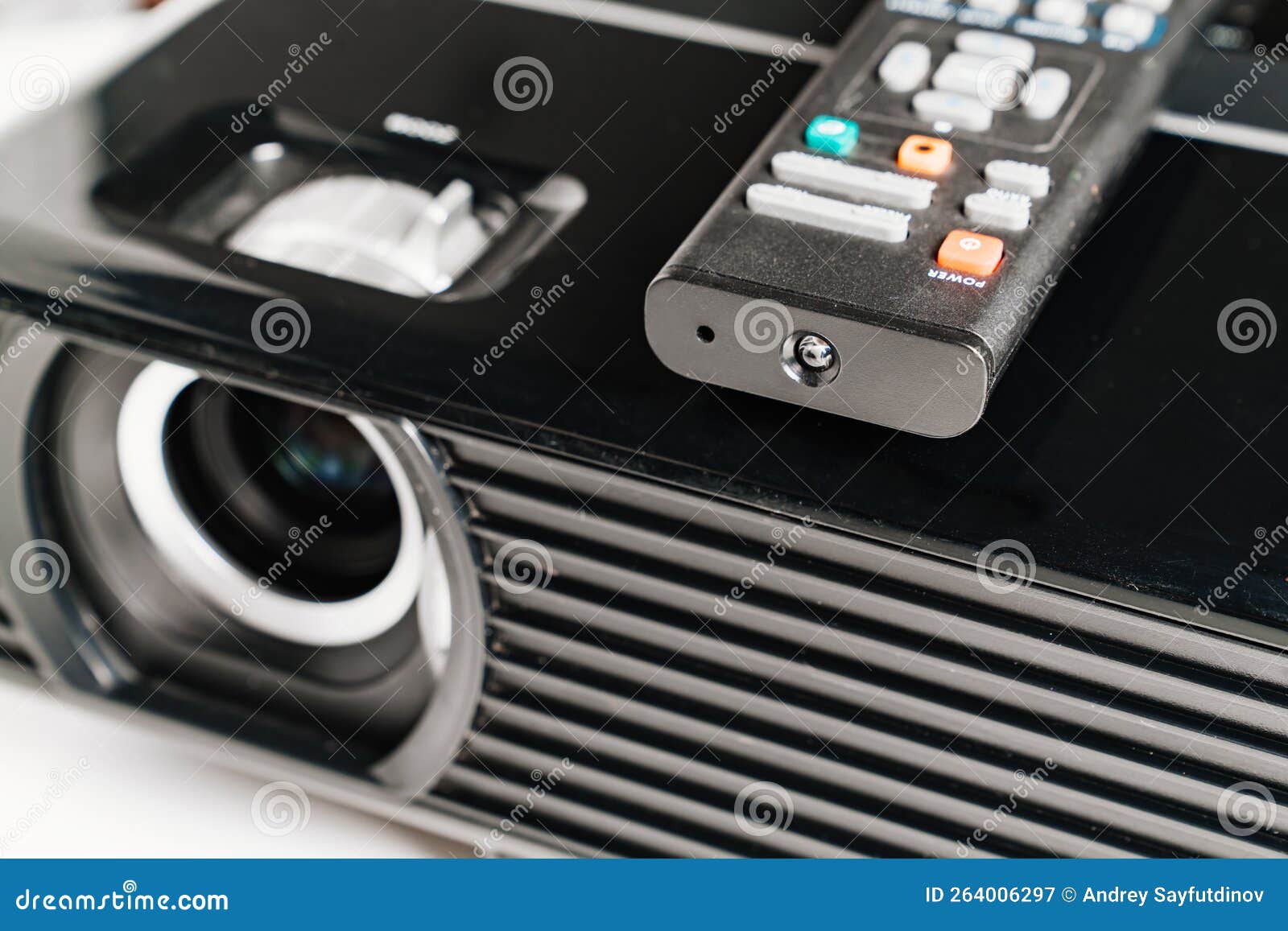 Black Universal Video Projector with Remote Control Stock Image - Image ...
