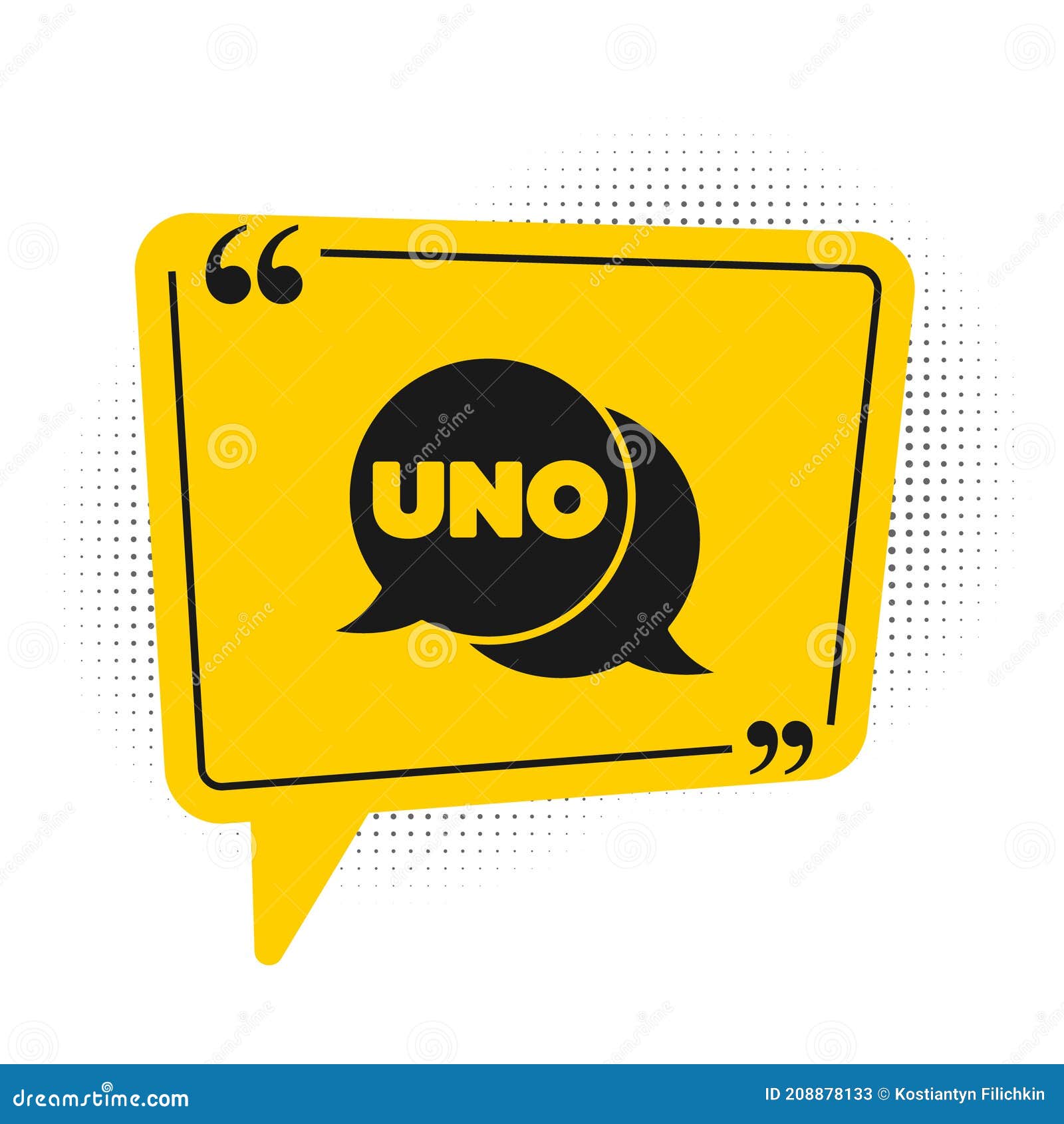 Black Uno Card Game Icon Isolated on White Background. Yellow Speech ...