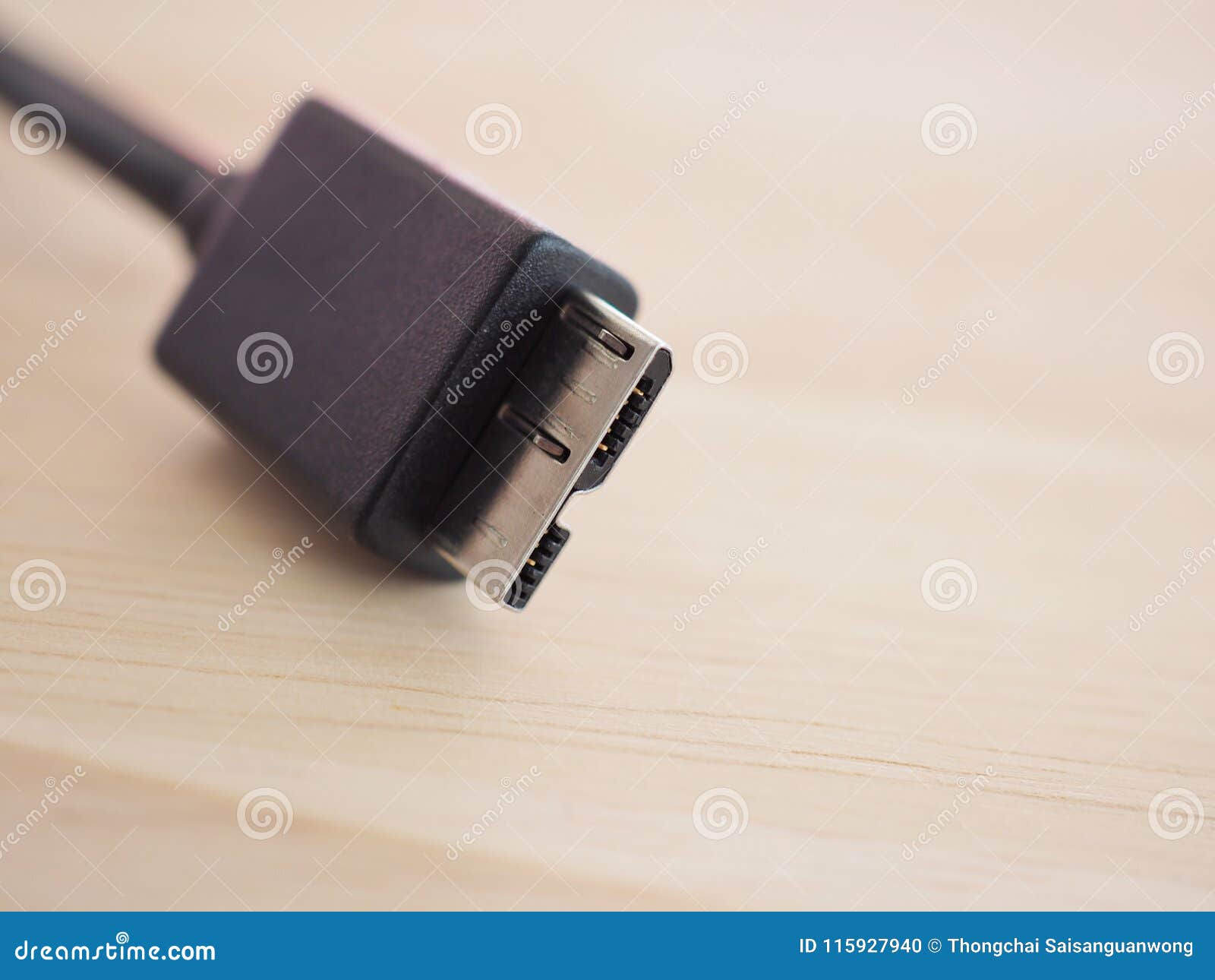 Black USB Cable with Usb3 Connector on Board Wood with High-speed Data ...