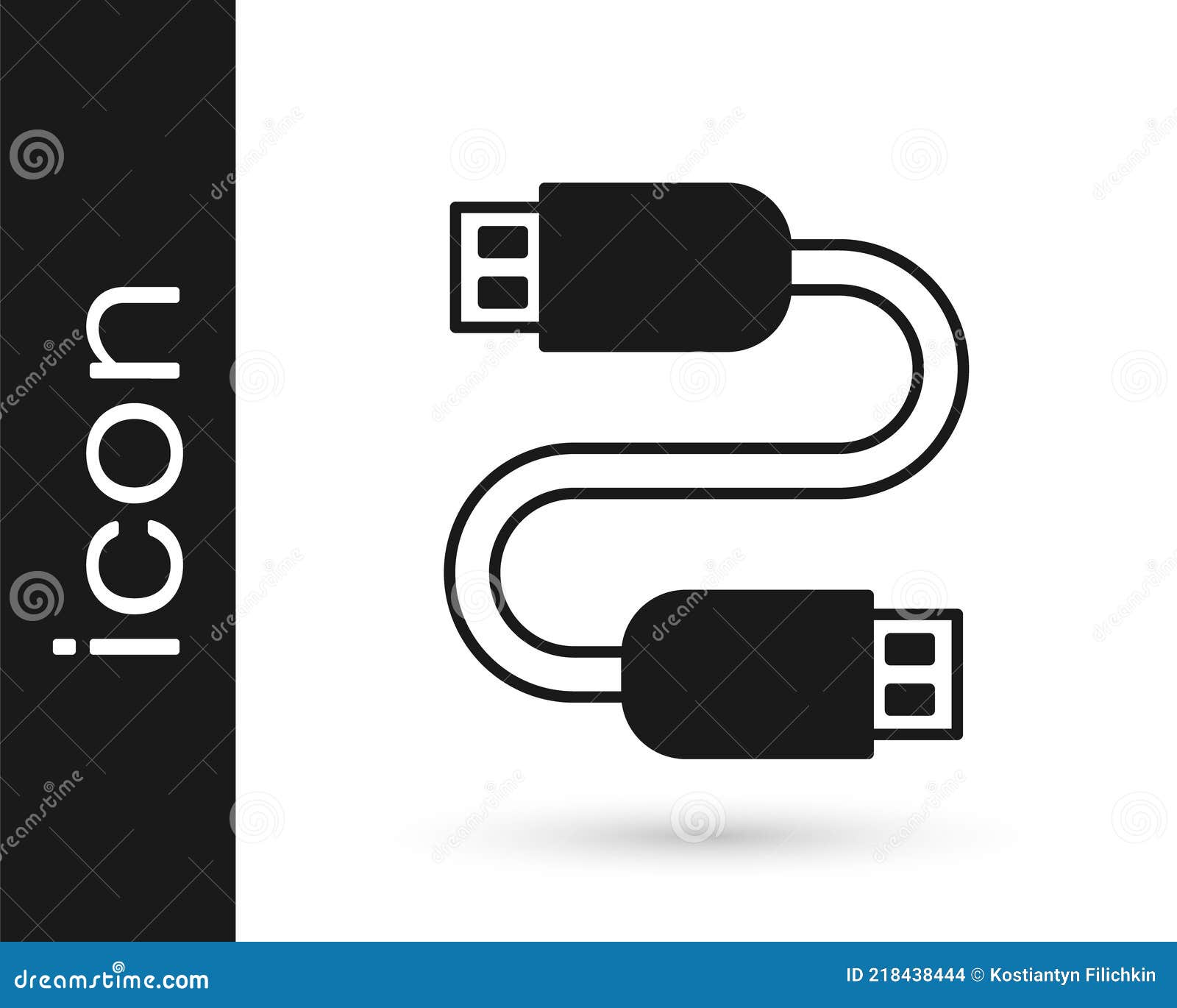Black USB Cable Cord Icon Isolated on White Background. Connectors and ...