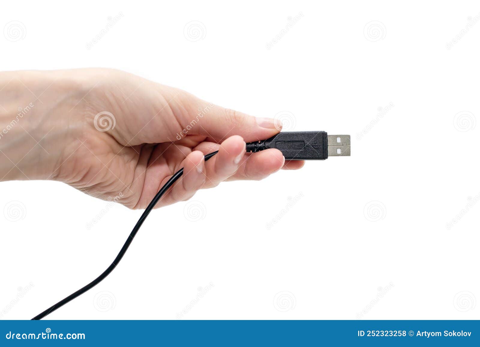 Black USB Cable in Hand on a White Background Stock Photo - Image of ...