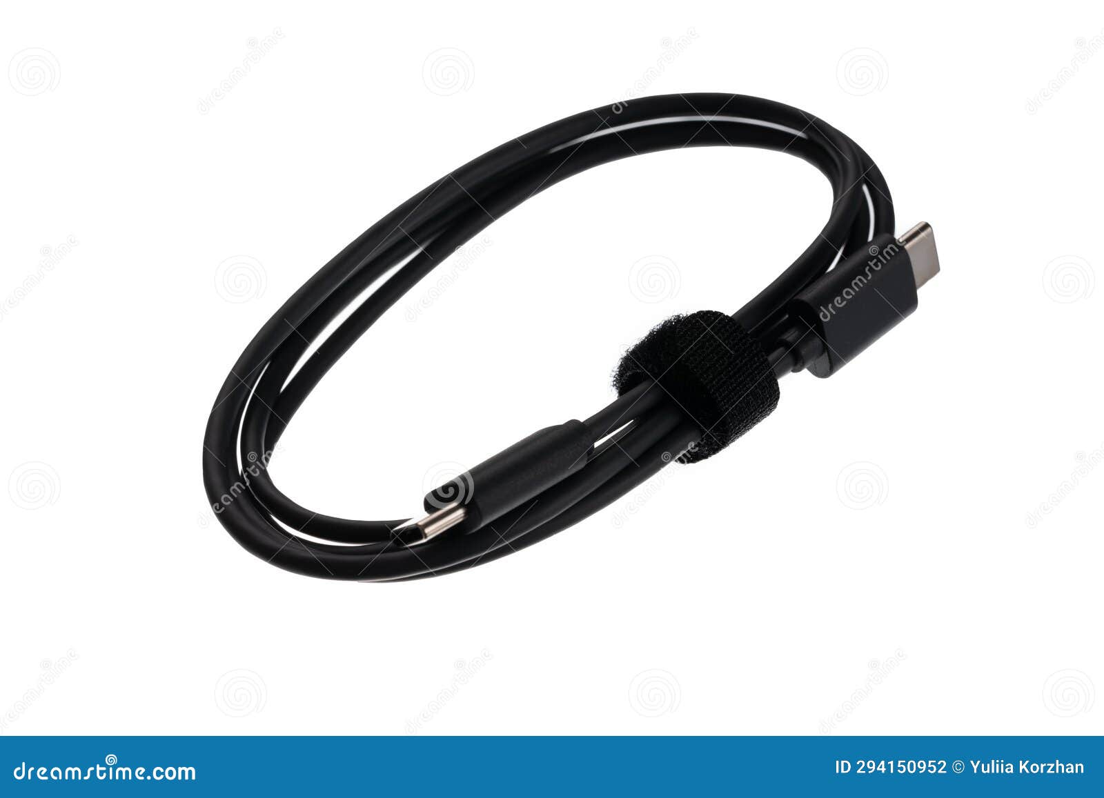 Black USB Cable with Plugs Type a and Type C at the Edges on a White ...