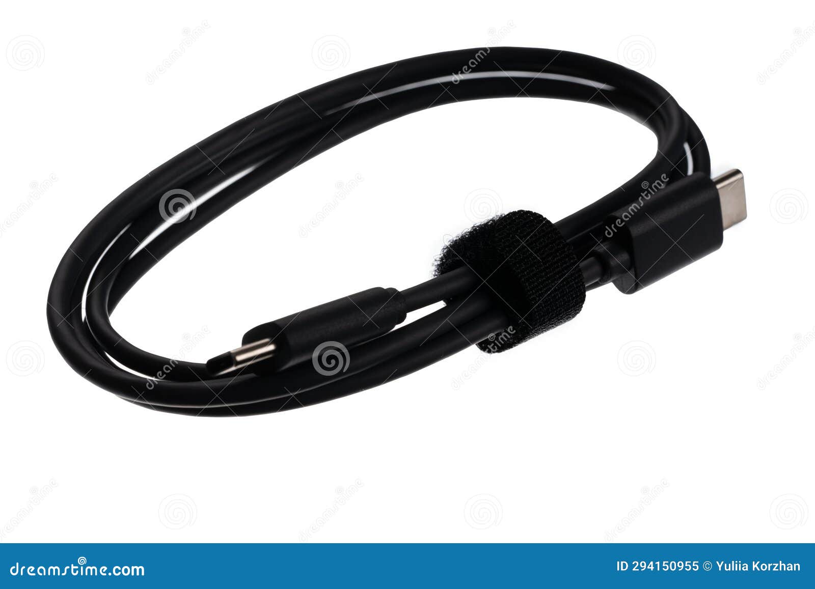 Black USB Cable with Plugs Type a and Type C at the Edges on a White ...