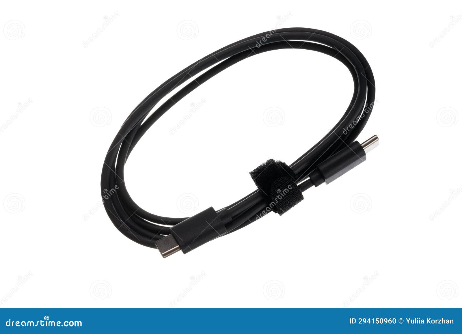 Black USB Cable with Plugs Type a and Type C at the Edges on a White ...