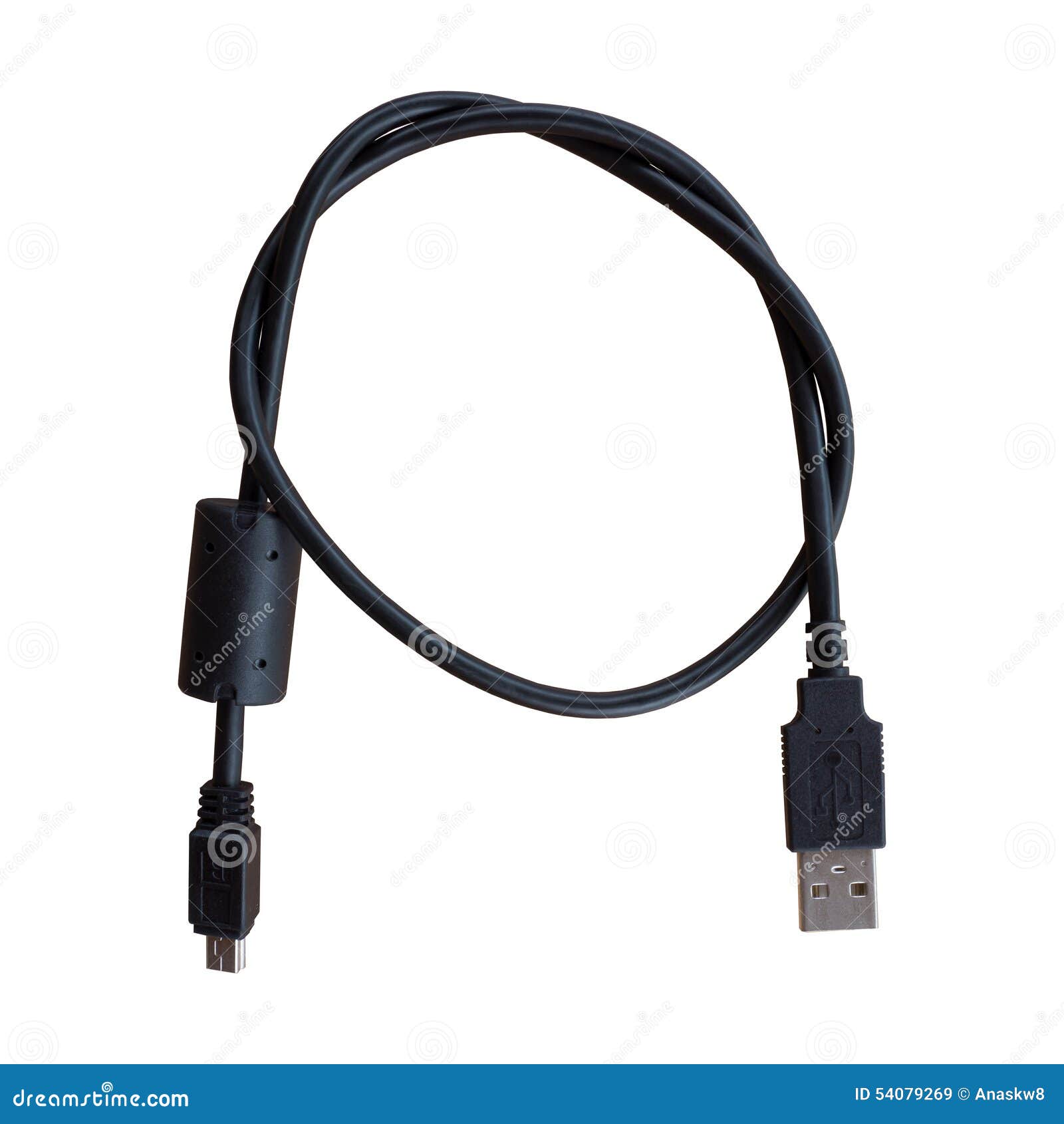 Black USB Cable with White Background. Stock Image - Image of isolated ...