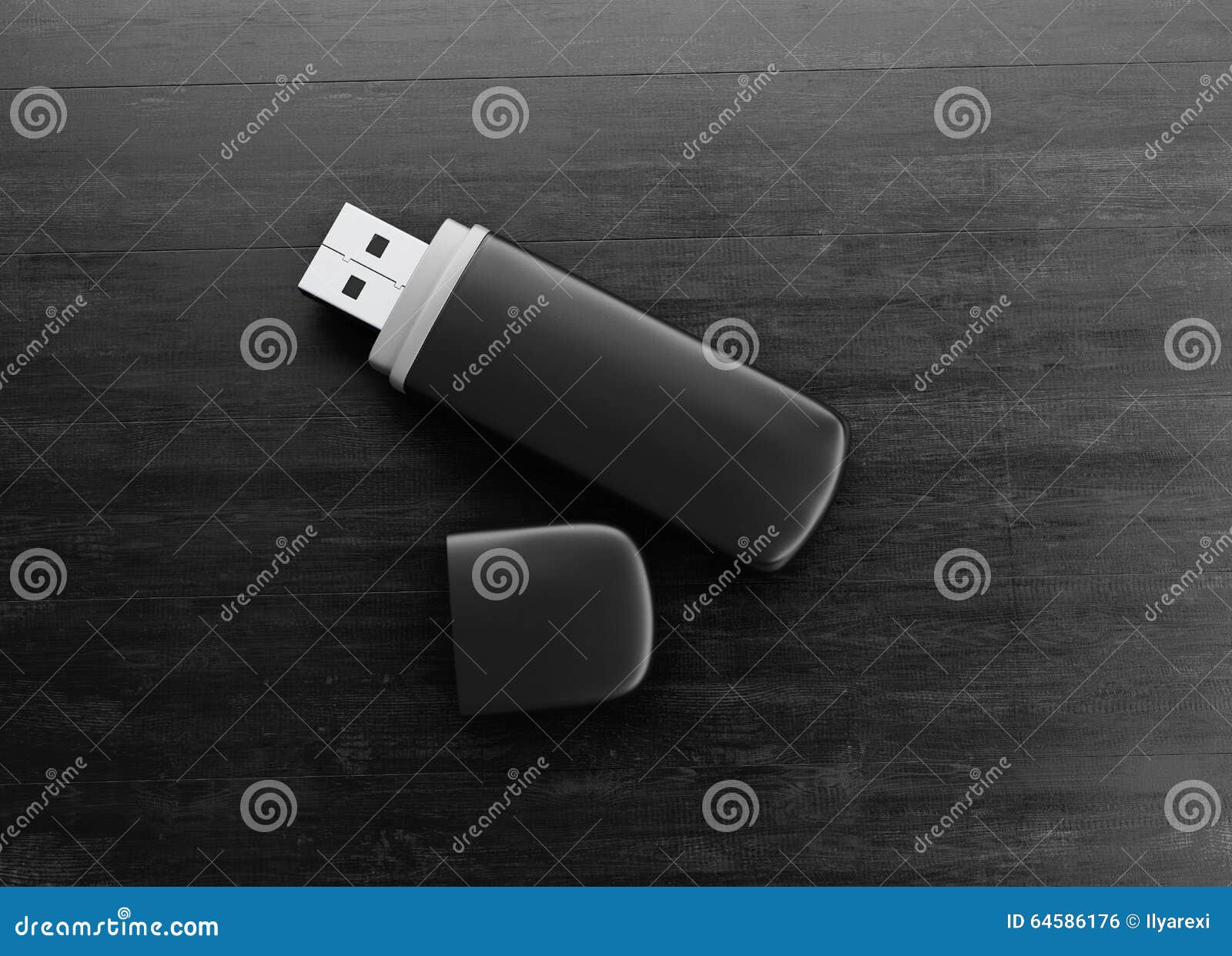 Black USB Drive on a Black Wooden Background. 3d. Stock Illustration ...