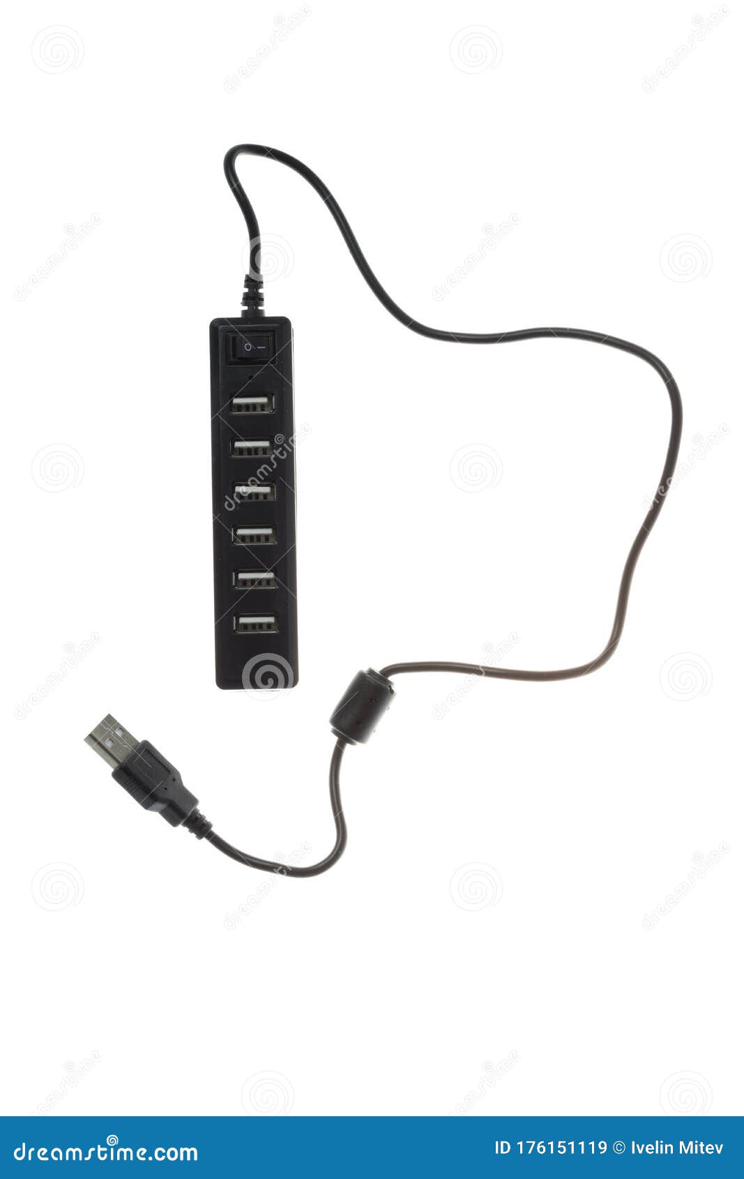 Black USB Hub with Six Ports, Isolated on White Stock Image - Image of ...