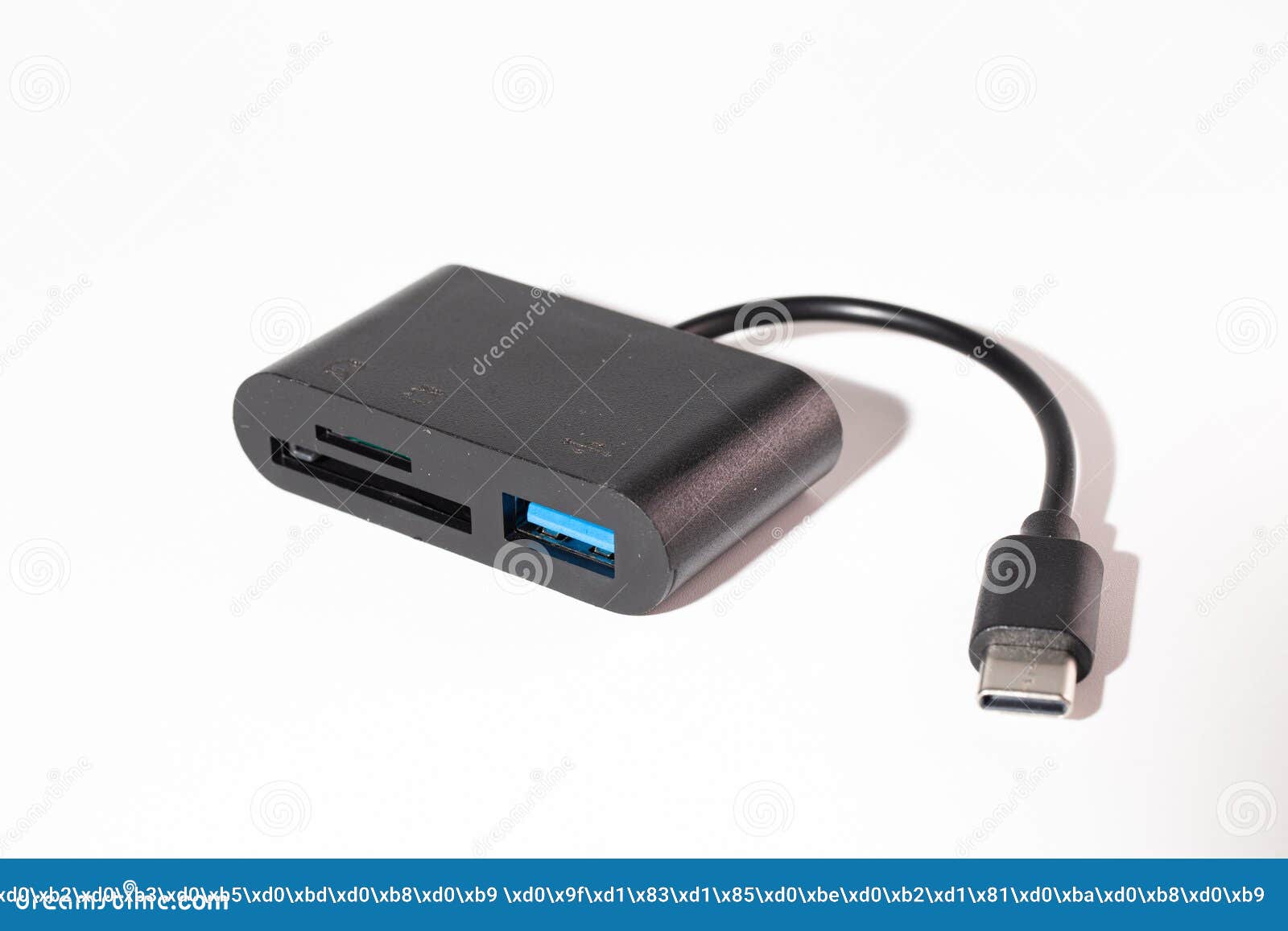 Black USB Type-C 3.1 Card Reader Adapter with Cable Isolated on White ...