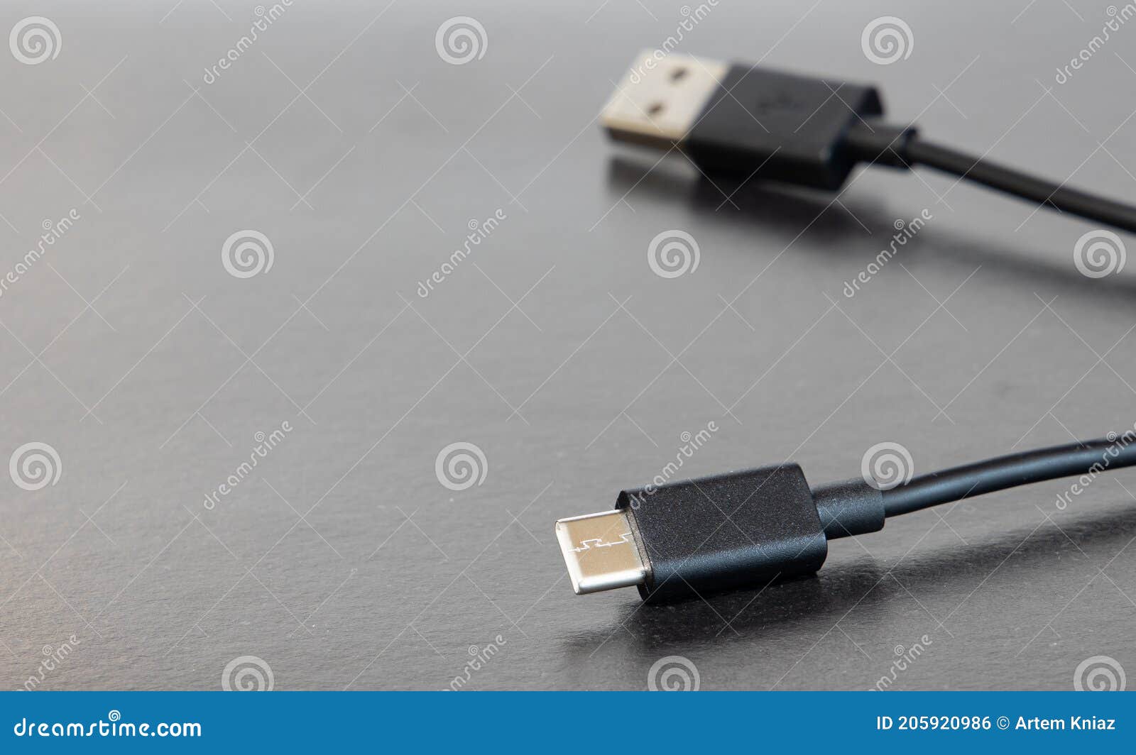 Black USB Type-c Charger Gadget Object on Gray Background Texture ...