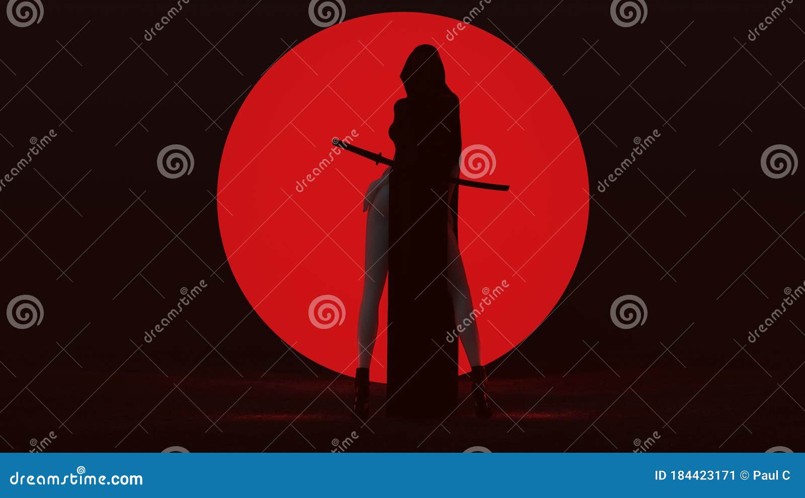 Black Vampire Devil Woman Standing in a High Split Dress and Face Mask ...