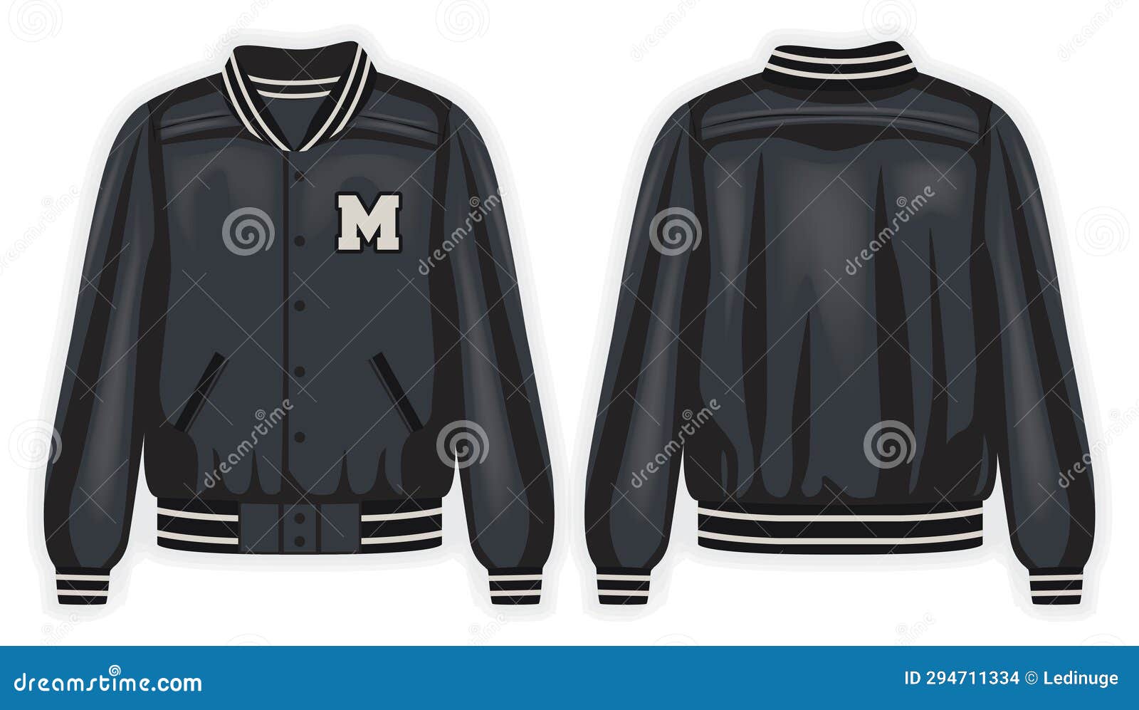 Black Varsity Jacket Front and Back View Vector Stock Vector ...