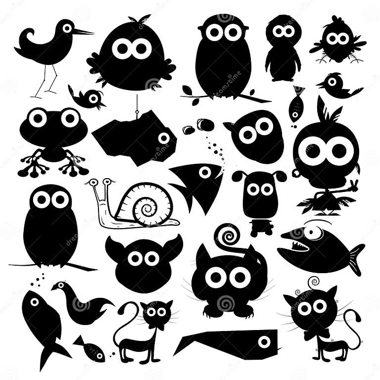 Black Vector Animals Silhouette Set Stock Vector - Illustration of ...