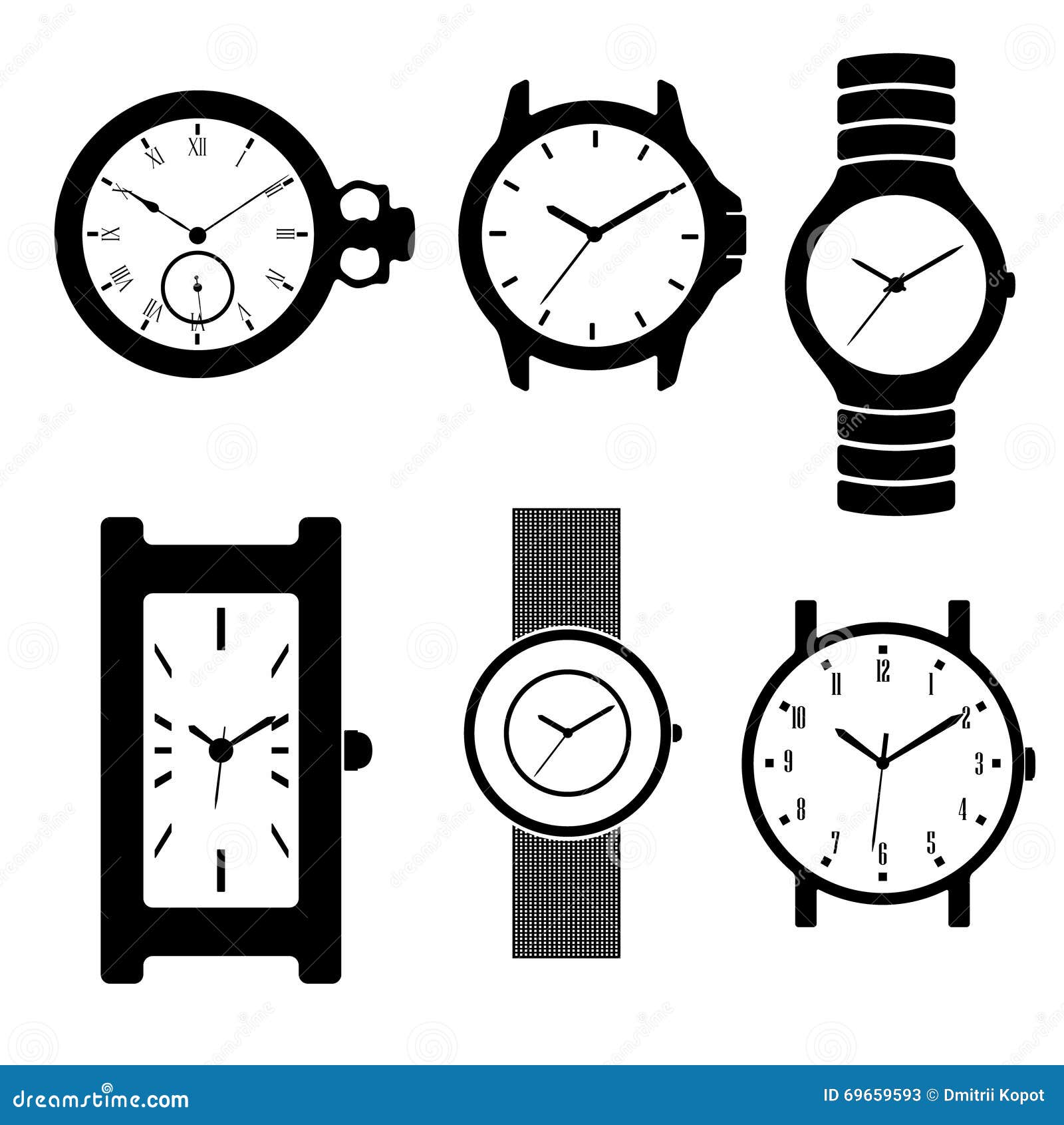 Black vector clock stock vector. Illustration of element - 69659593