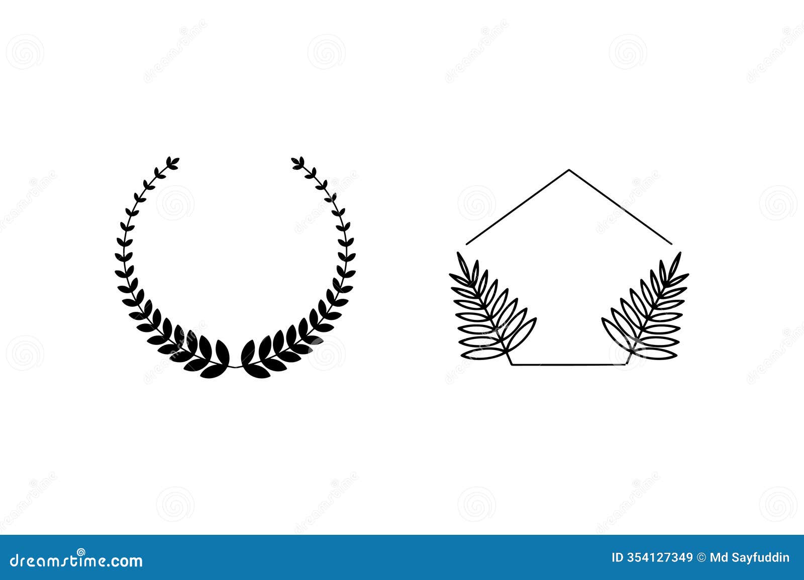 Black Laurel Wreath and Geometric Leaf Frame Vector Design. Stock ...